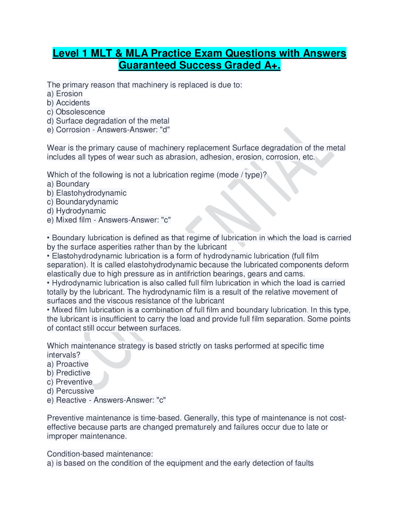 Level 1 MLT & MLA Practice Exam Questions with Answers Guaranteed ...