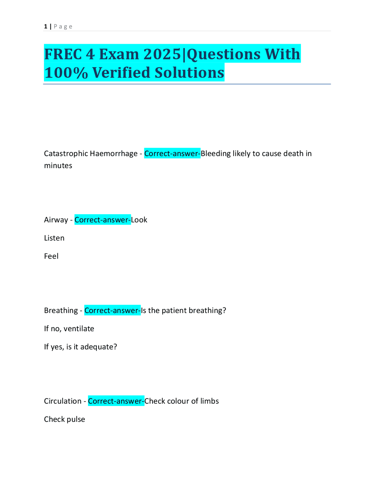 FREC 4 Exam 2025|Questions With 100% Verified Solutions | Exams Nursing ...