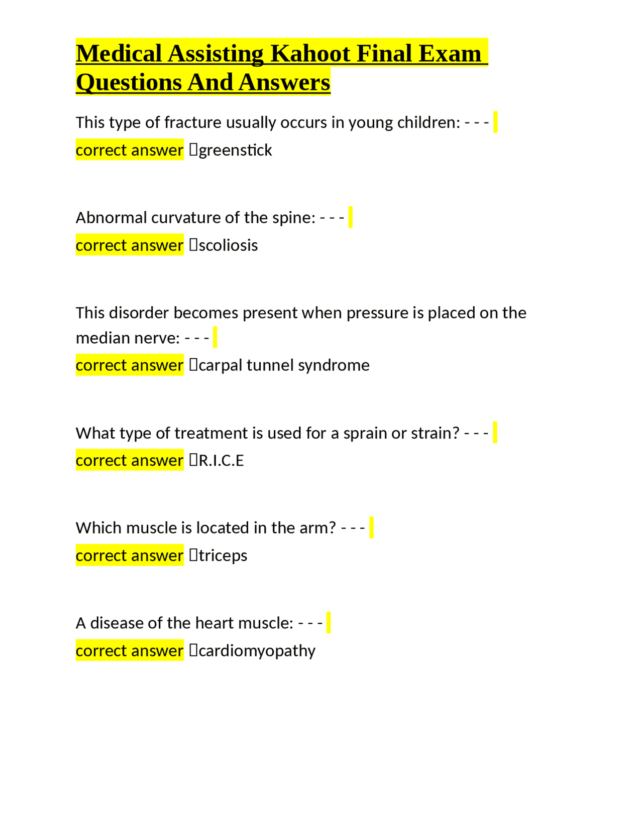 Medical Assisting Kahoot Final Exam Questions And Answers | Exams ...