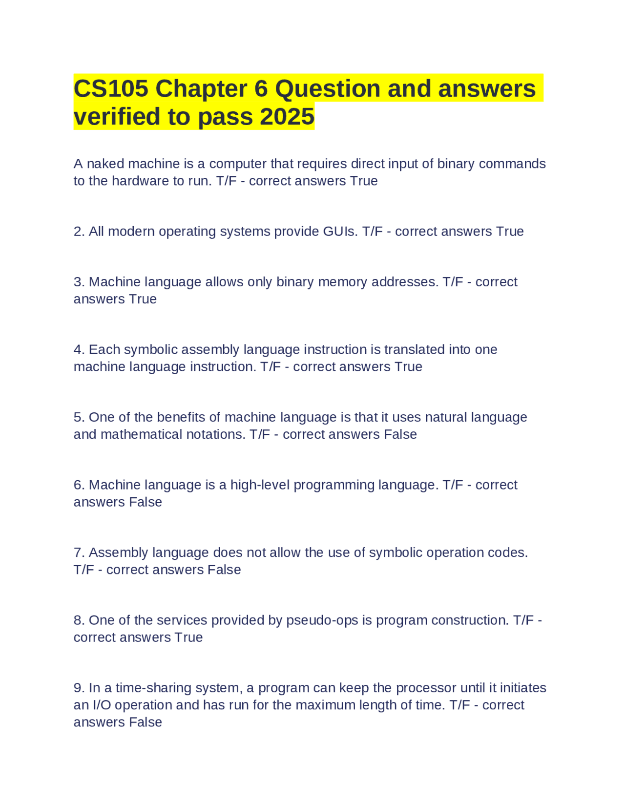 Operating Systems and Assembly Language: Q&A | Exams Computer Science | Docsity
