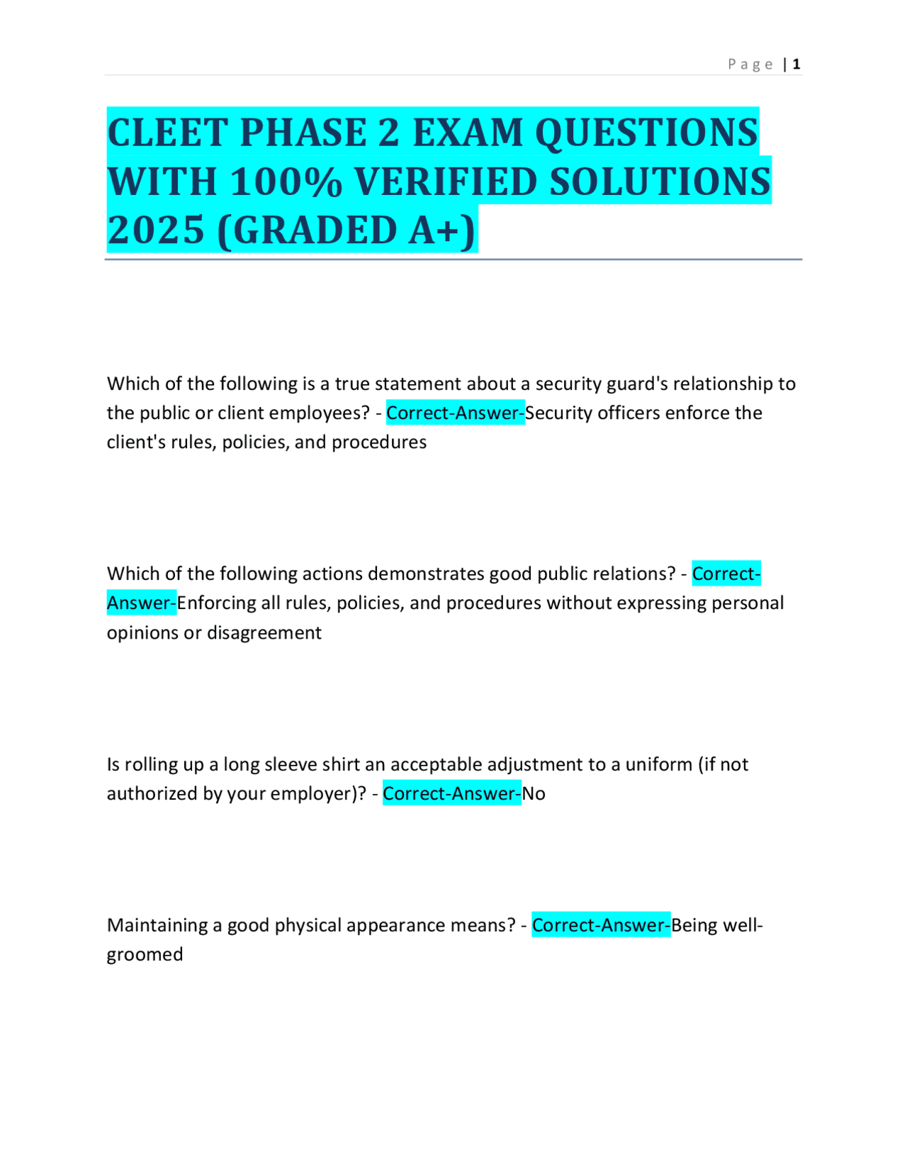 CLEET PHASE 2 EXAM QUESTIONS WITH 100% VERIFIED SOLUTIONS 2025 (GRADED ...
