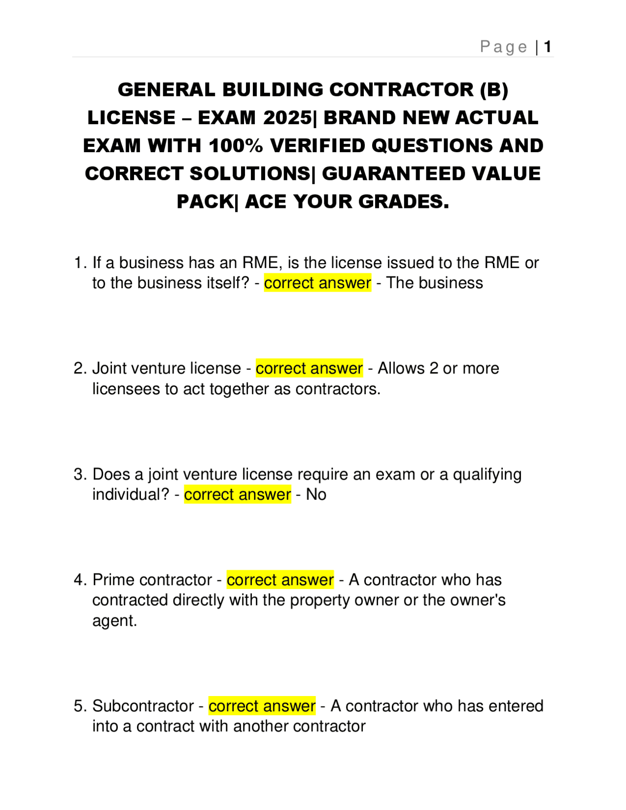CSLB B LICENSE GENERAL CONTRACTOR TRADE EXAM 2025 ACTUAL 108 QUESTIONS ...