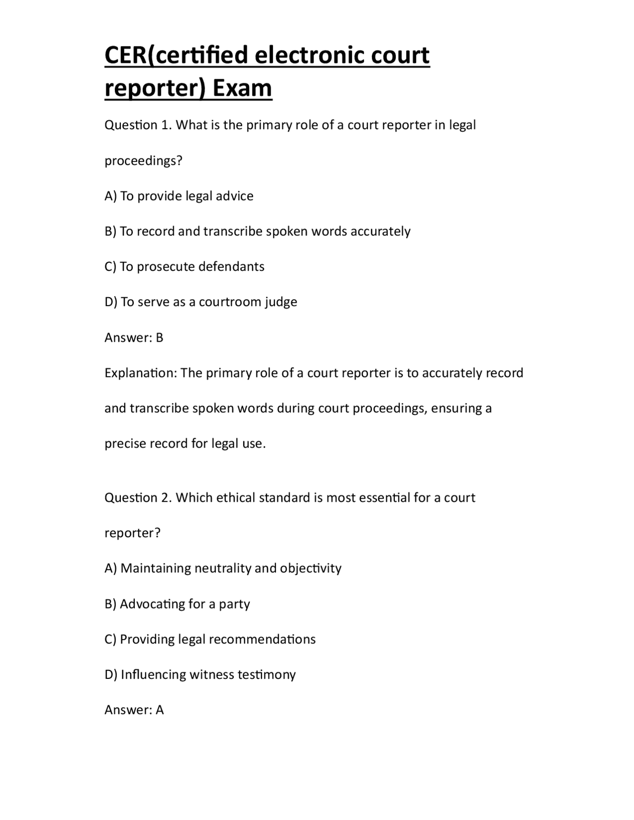 CER(certified electronic court reporter) Exam | Exams Technology | Docsity