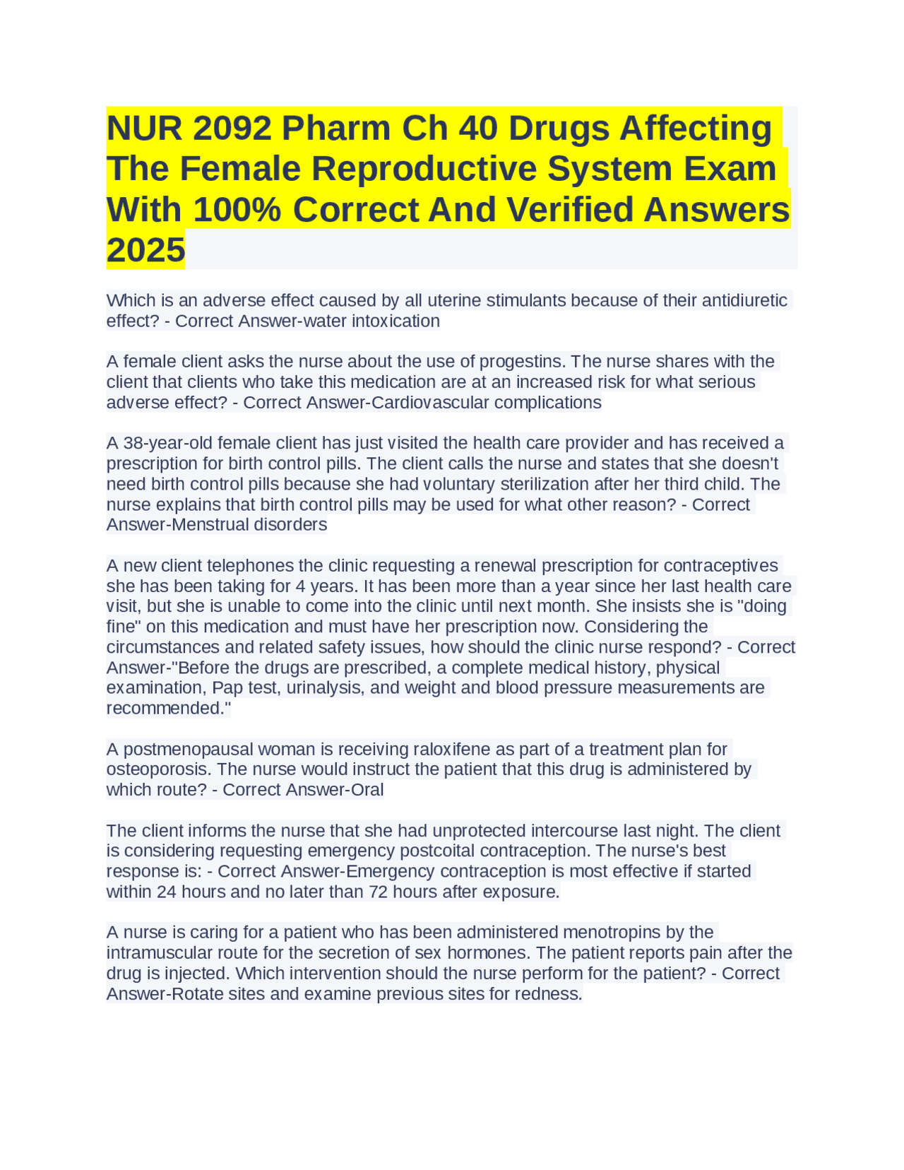 Drugs Affecting the Female Reproductive System: Exam Q&A | Exams ...