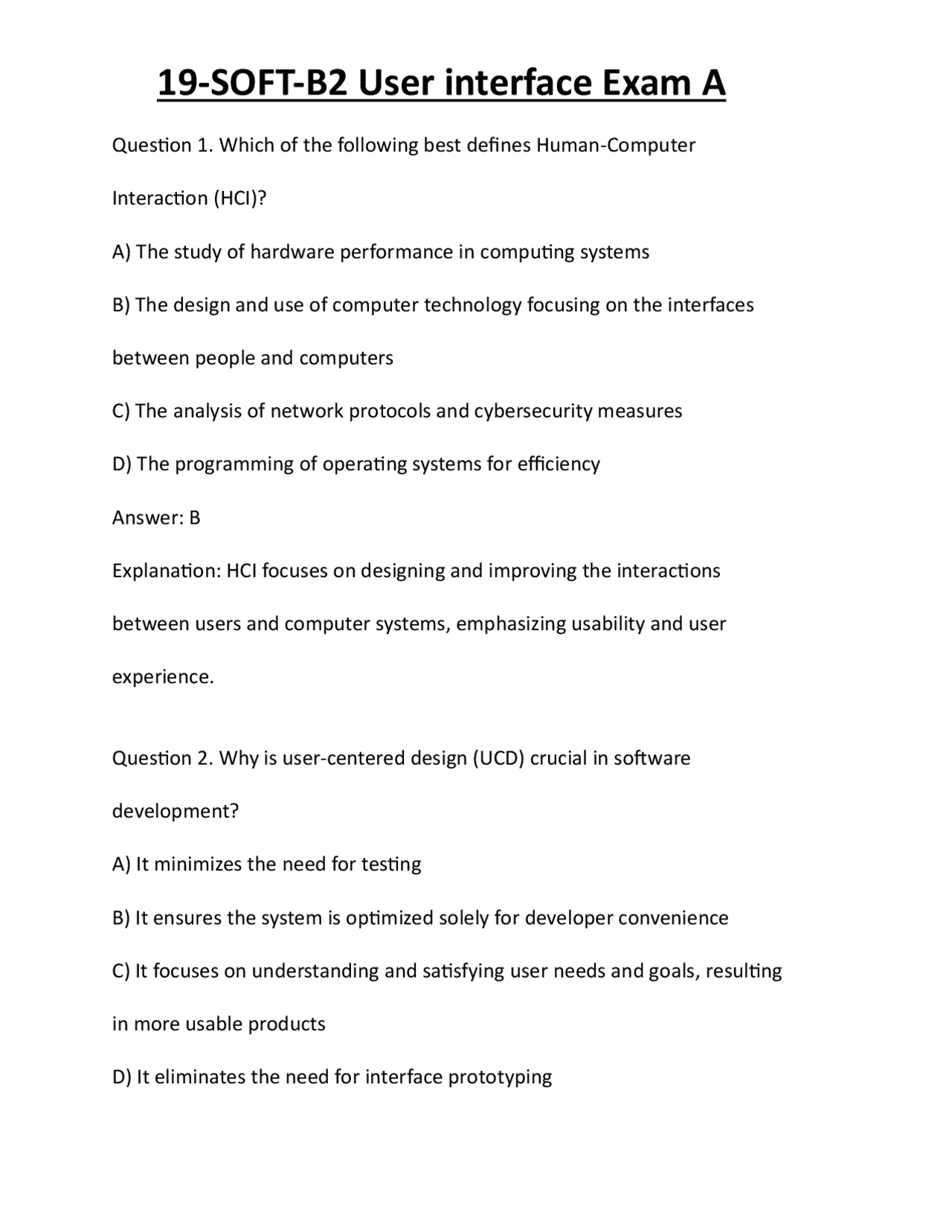 19-SOFT-B2 User interface Exam A | Exams Technology | Docsity