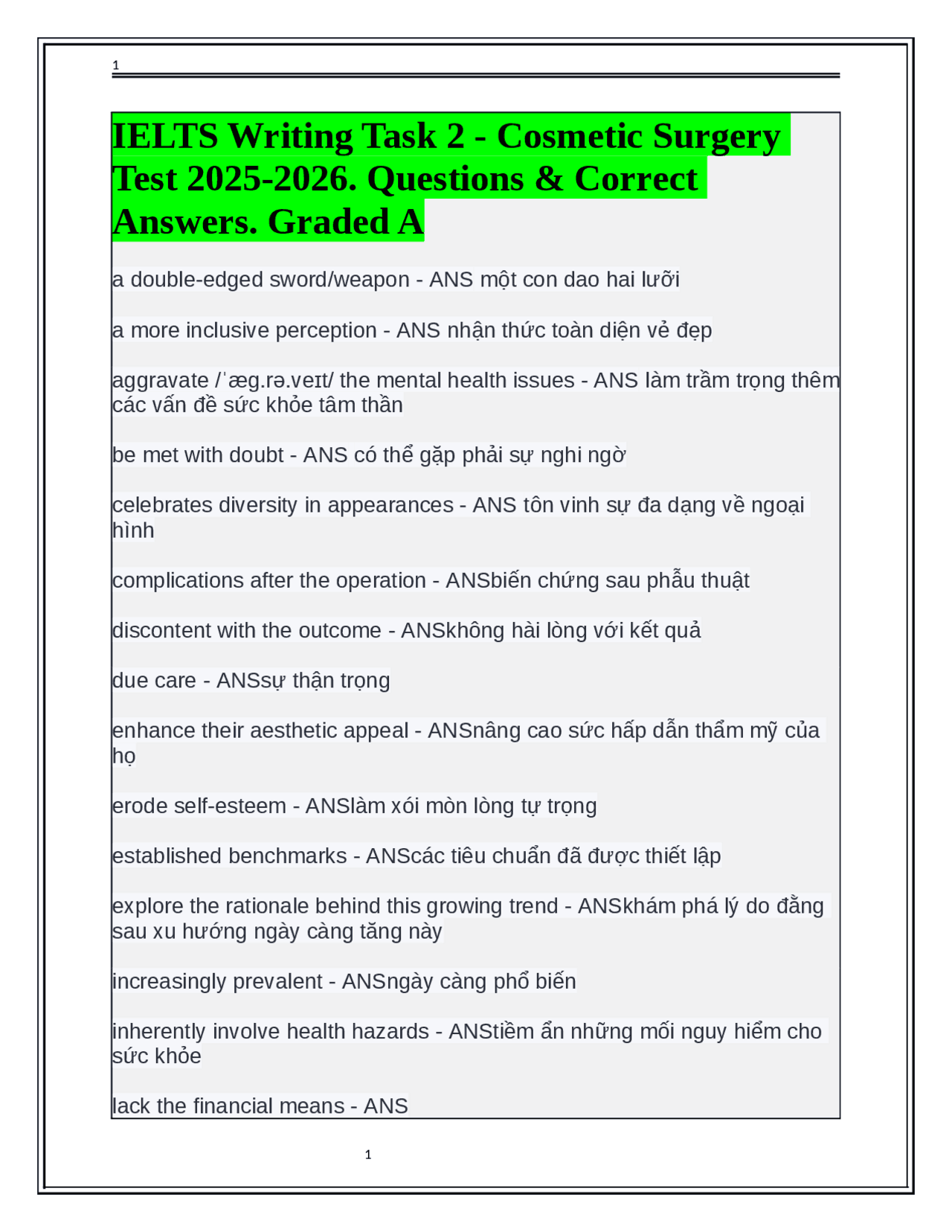 IELTS Writing Task 2 - Cosmetic Surgery Test 2025-2026.Questions ...