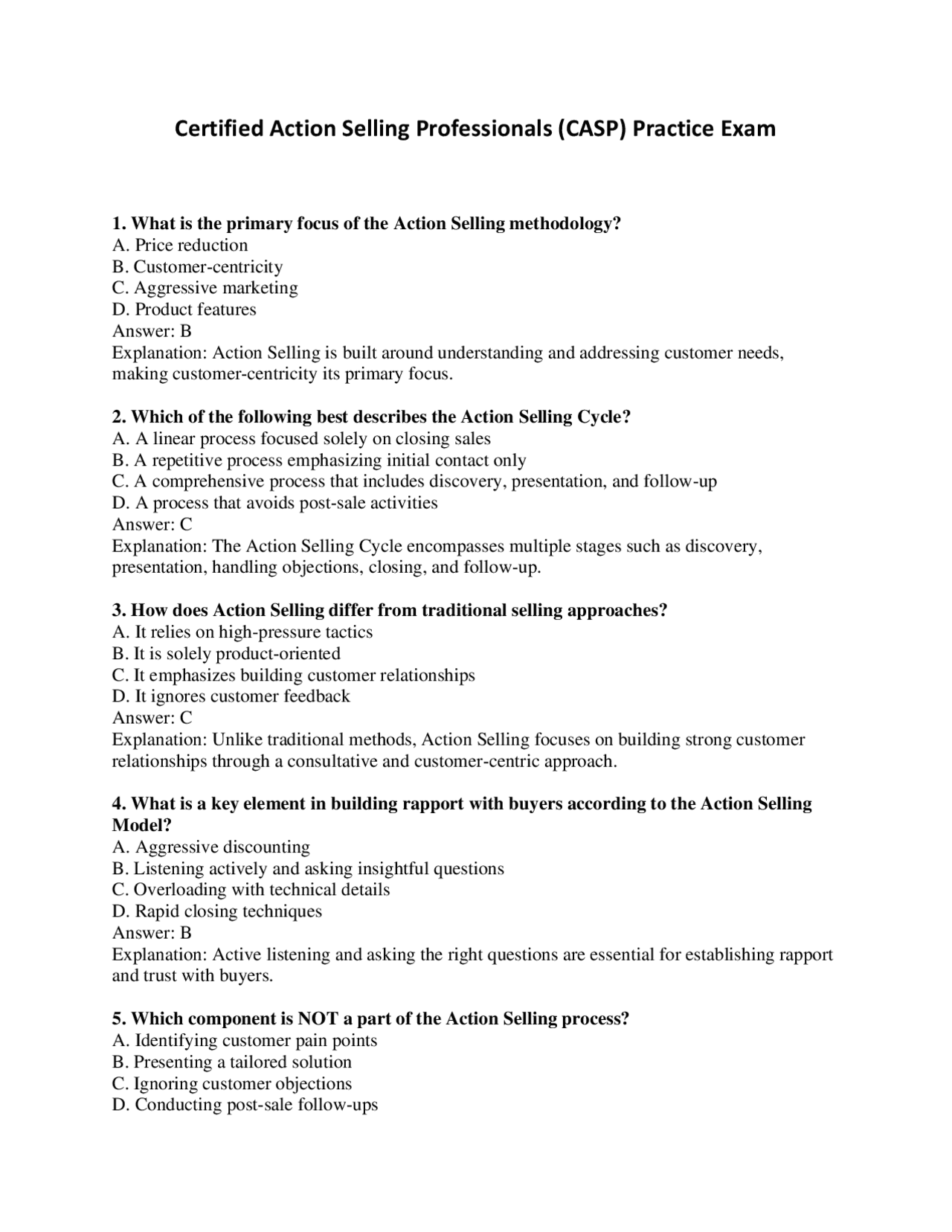 Certified Action Selling Professionals (CASP) Exam | Exams Technology ...