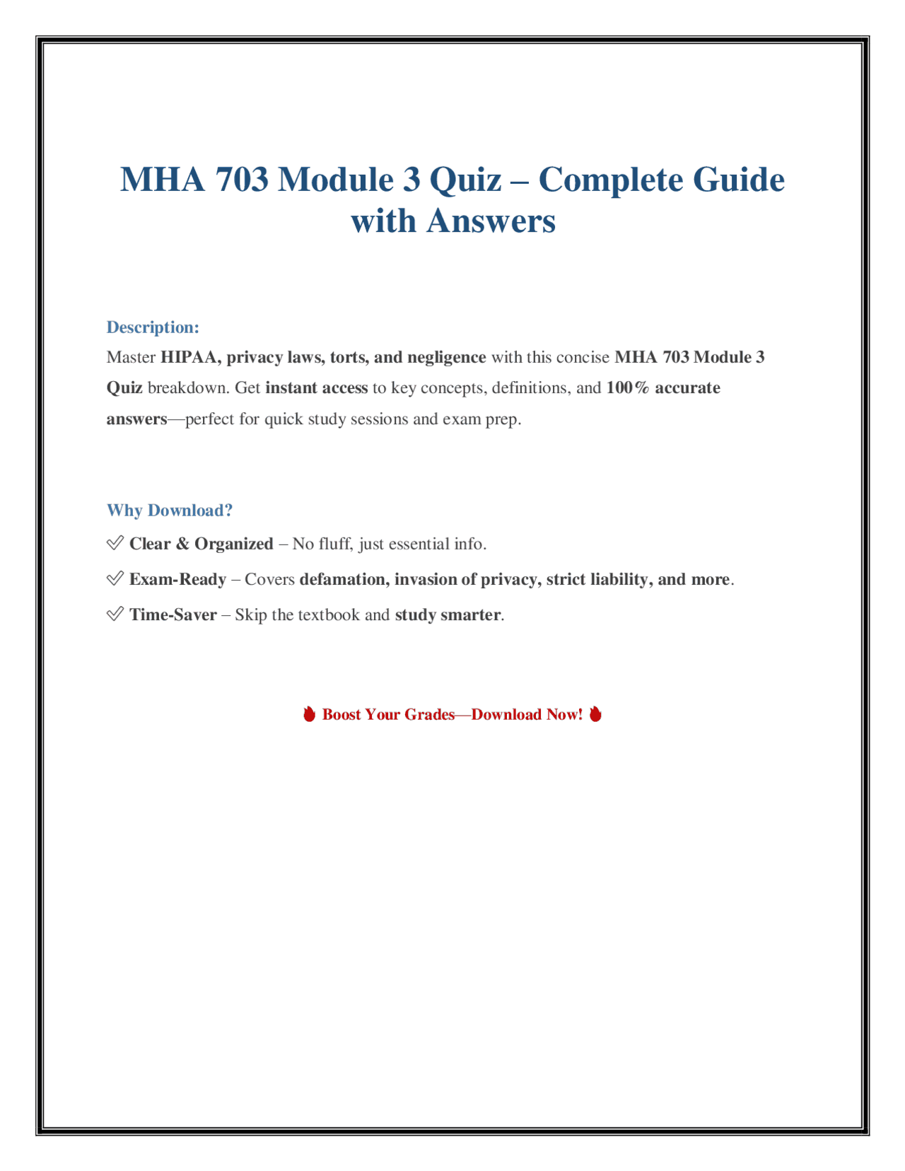 MHA 703 Module 3 Quiz Answers – Privacy, HIPAA & Torts Explained ...