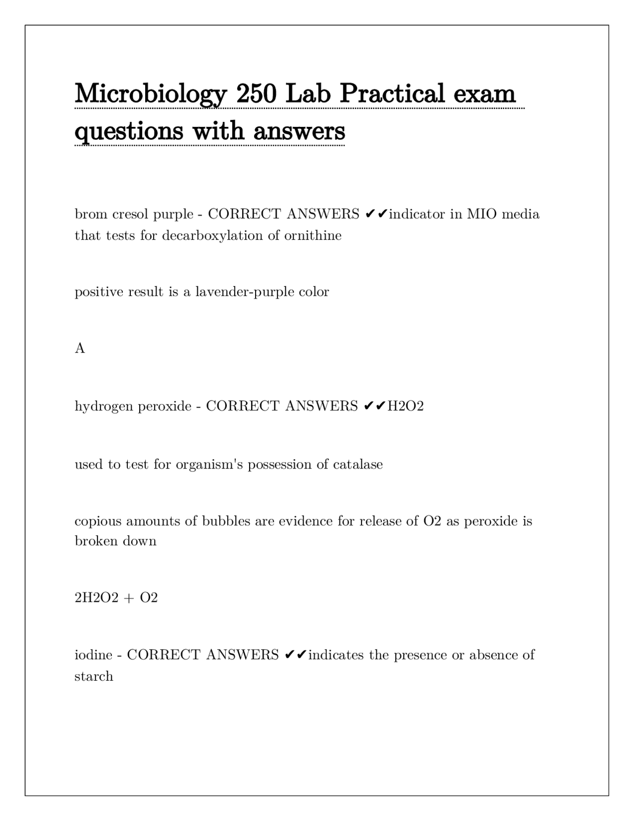 Microbiology 250 Lab Practical exam questions with answers | Exams ...