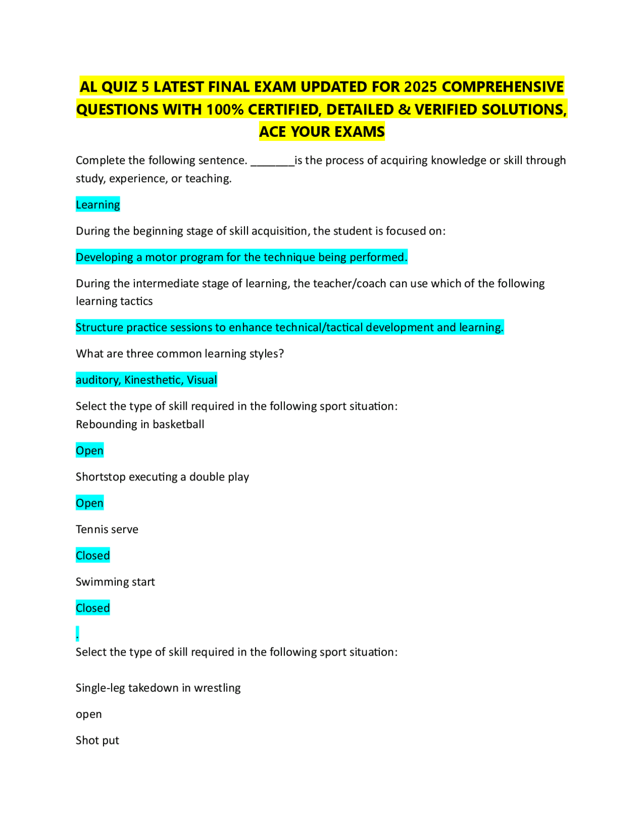 Learning and Skill Acquisition in Sports: Q&A Guide | Exams Sport ...