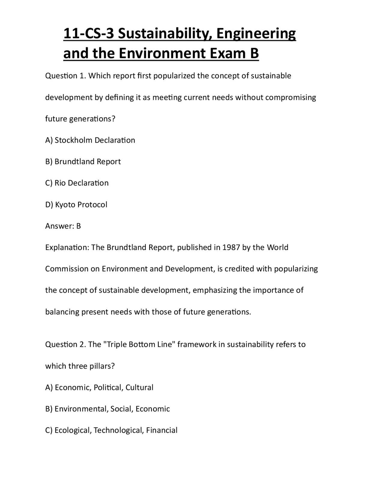 11-CS-3 Sustainability, Engineering and the Environment Exam B | Exams ...