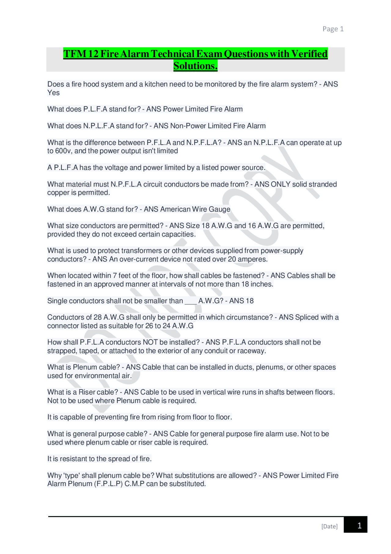 TFM 12 Fire Alarm Technical Exam Questions with Verified Solutions. | Exams Safety and Fire ...