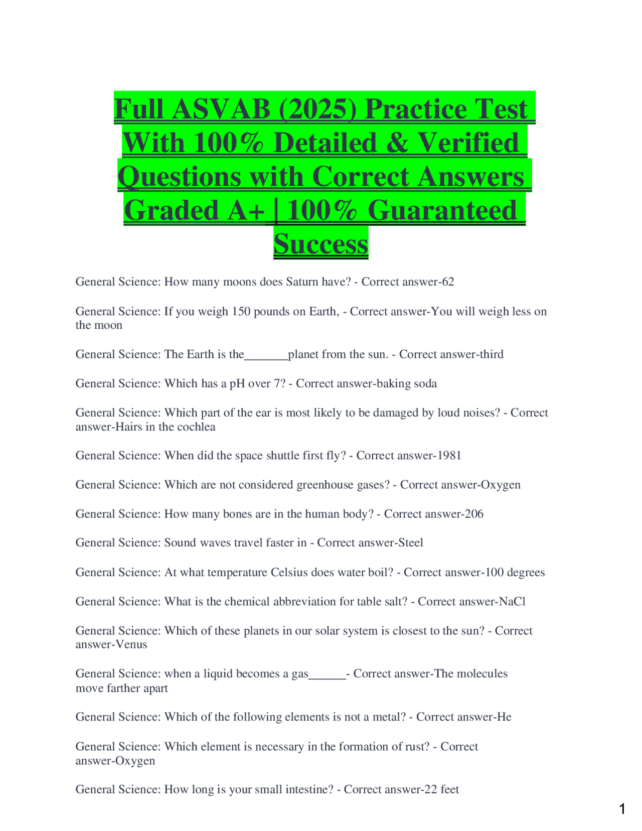 Full ASVAB (2025) Practice Test With 100% Detailed & Verified Questions ...