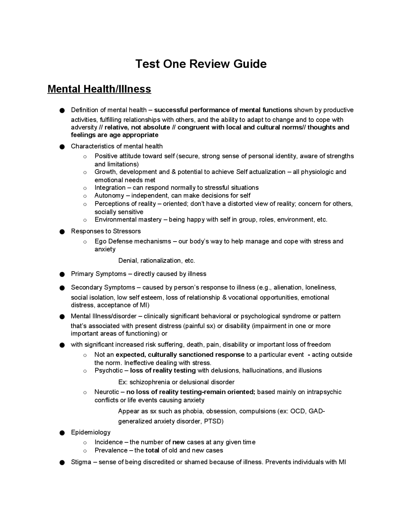 Mental health- test 1 study guide | Study Guides, Projects, Research ...