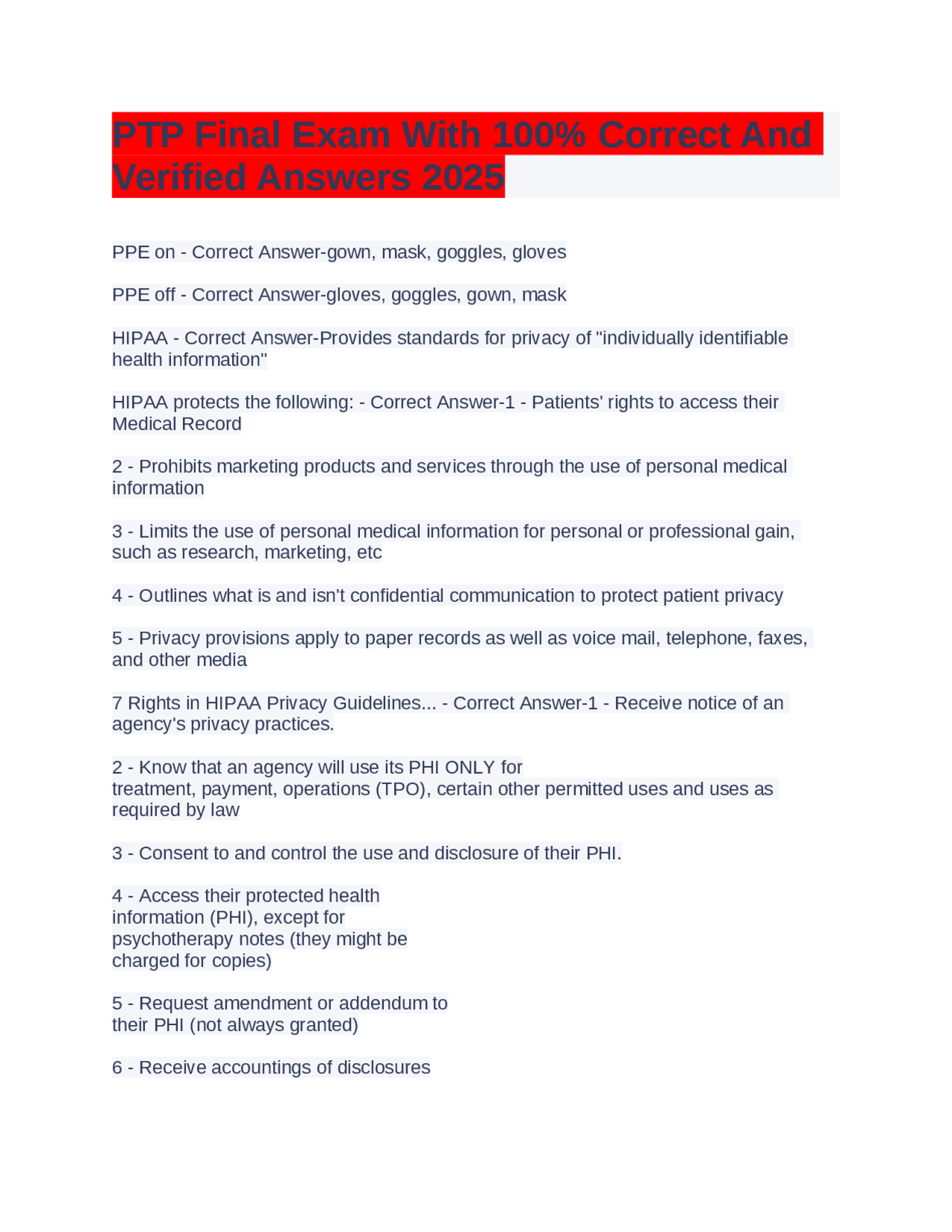 PTP Final Exam With 100% Correct And Verified Answers 2025 | Exams ...