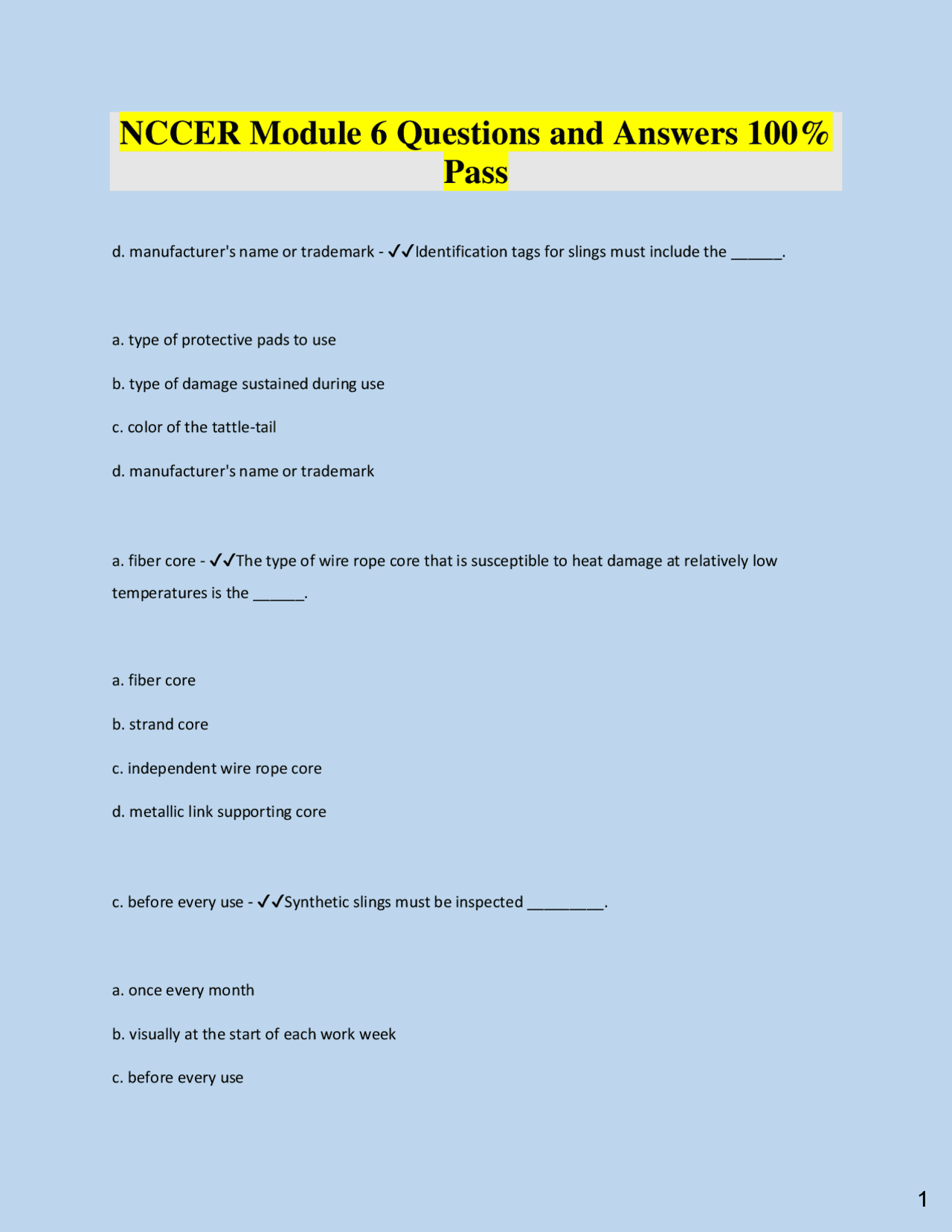 NCCER Module 6 Questions and Answers 100% Pass d. manufacturer's name ...