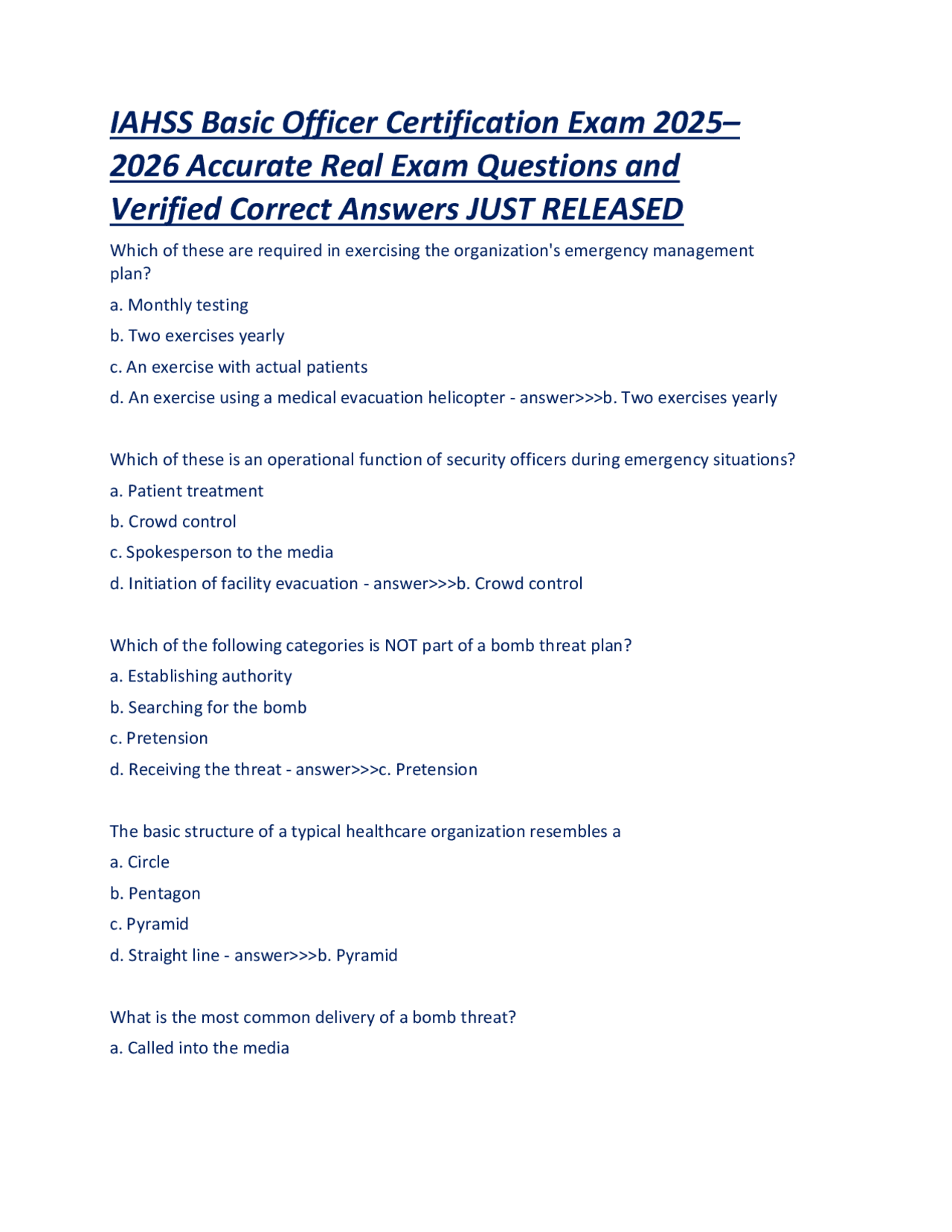 IAHSS Basic Officer Certification Exam 2025–2026 Healthcare Security ...