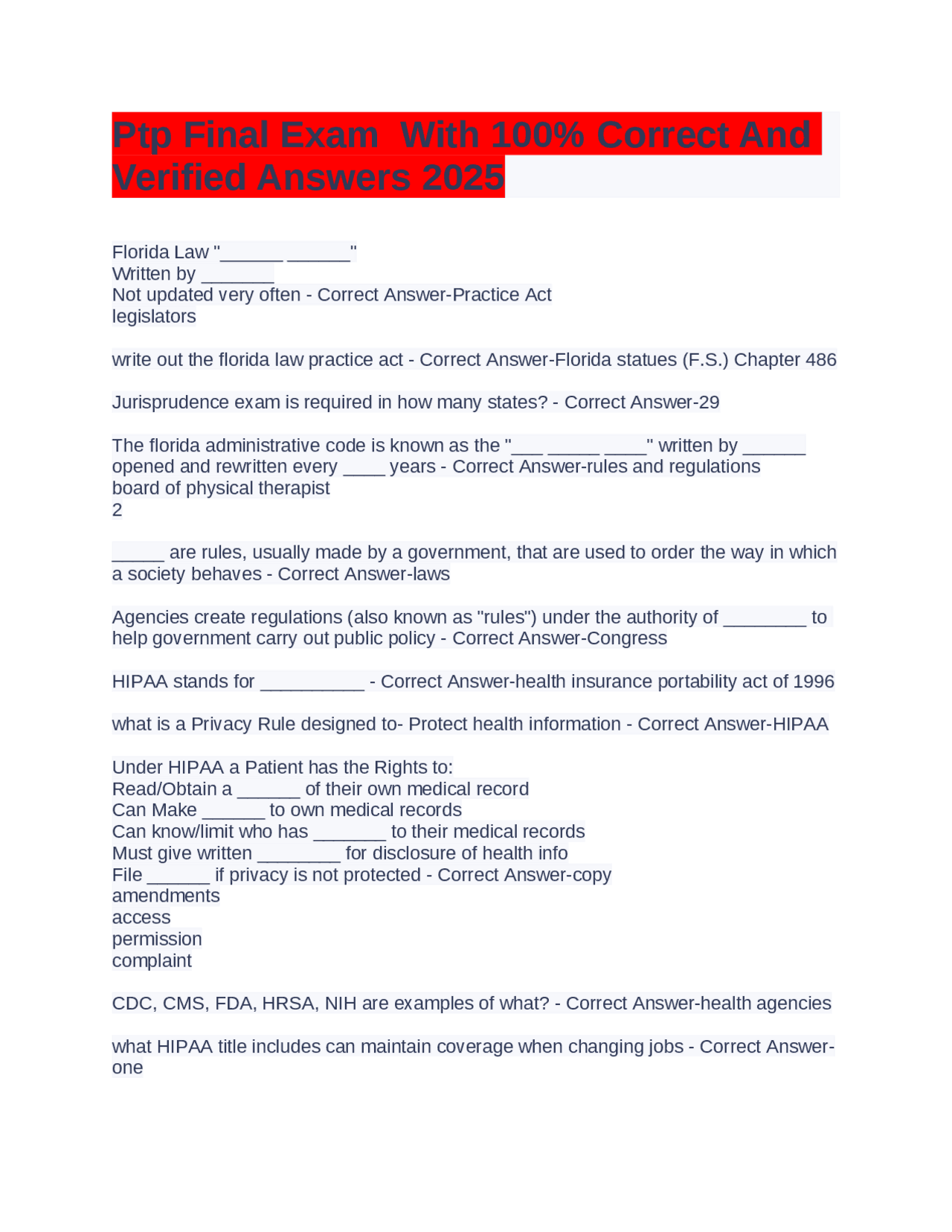 Ptp Final Exam With 100% Correct And Verified Answers 2025 | Exams ...