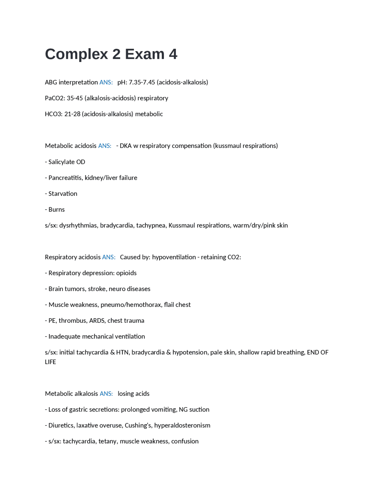 Complex 2 Exam 4. 67 Questions And Answers | Exams Nursing | Docsity