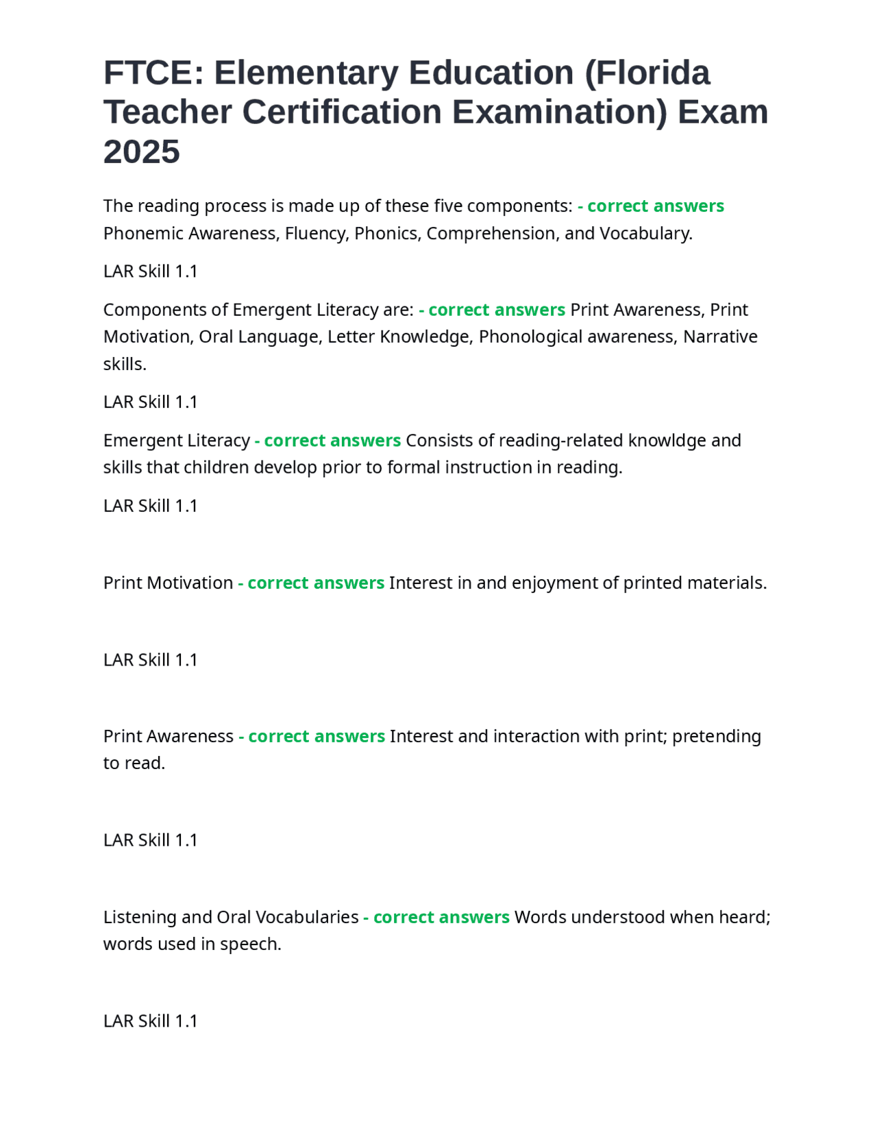 FTCE: Elementary Education (Florida Teacher Certification Examination ...