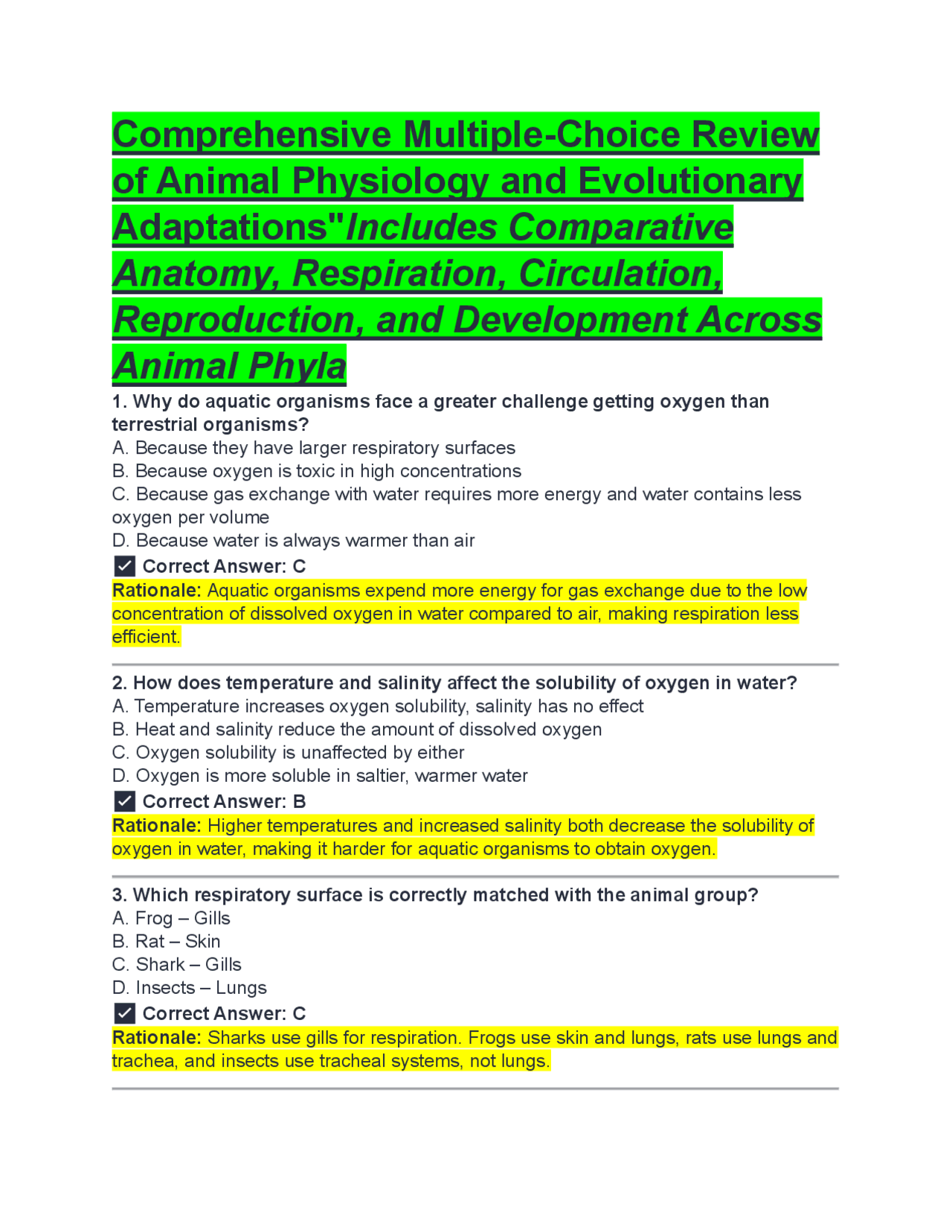 Comprehensive Multiple-Choice Review of Animal Physiology and ...