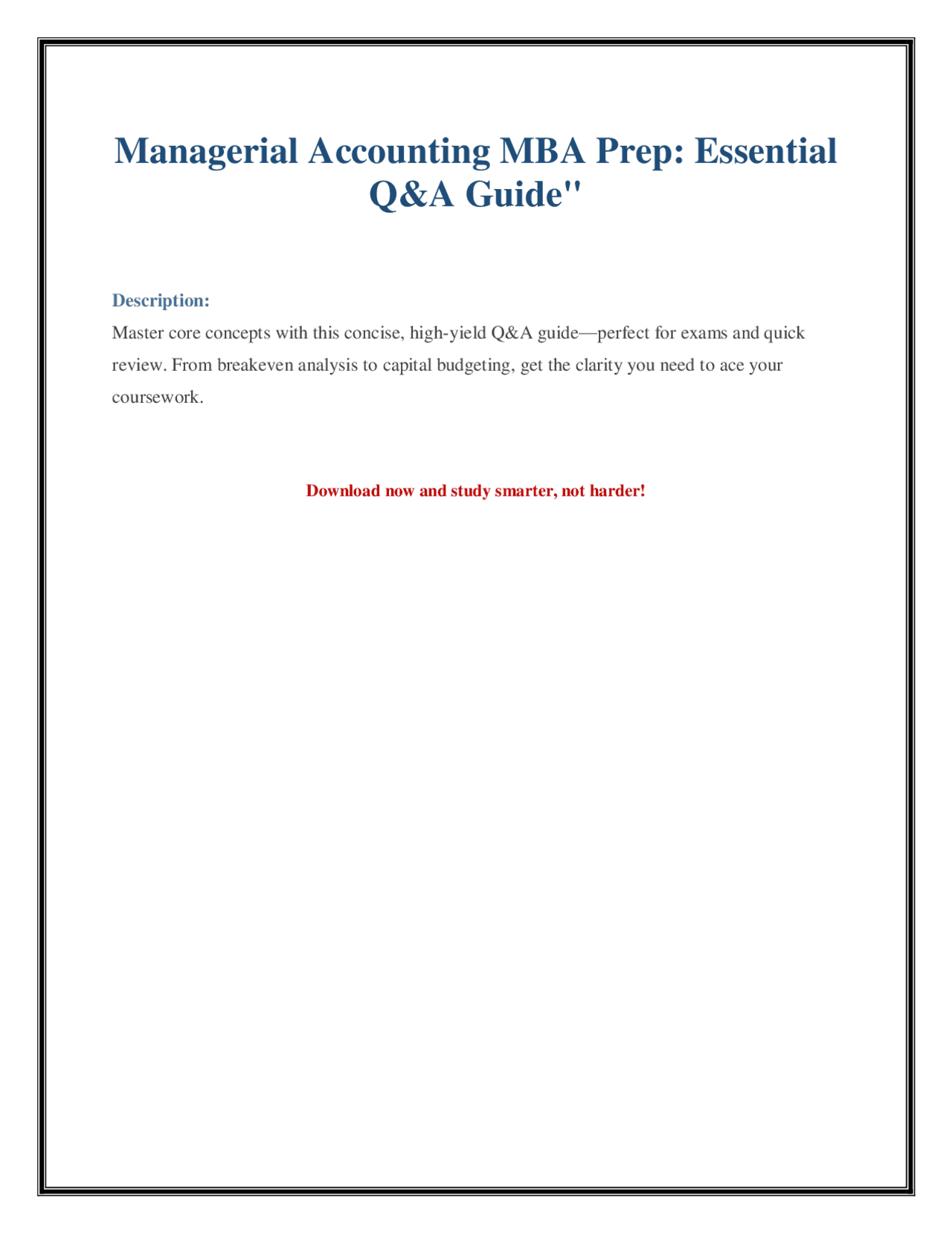 Master Managerial Accounting: Key Concepts & Practice Q&A | Exams Business Management and ...