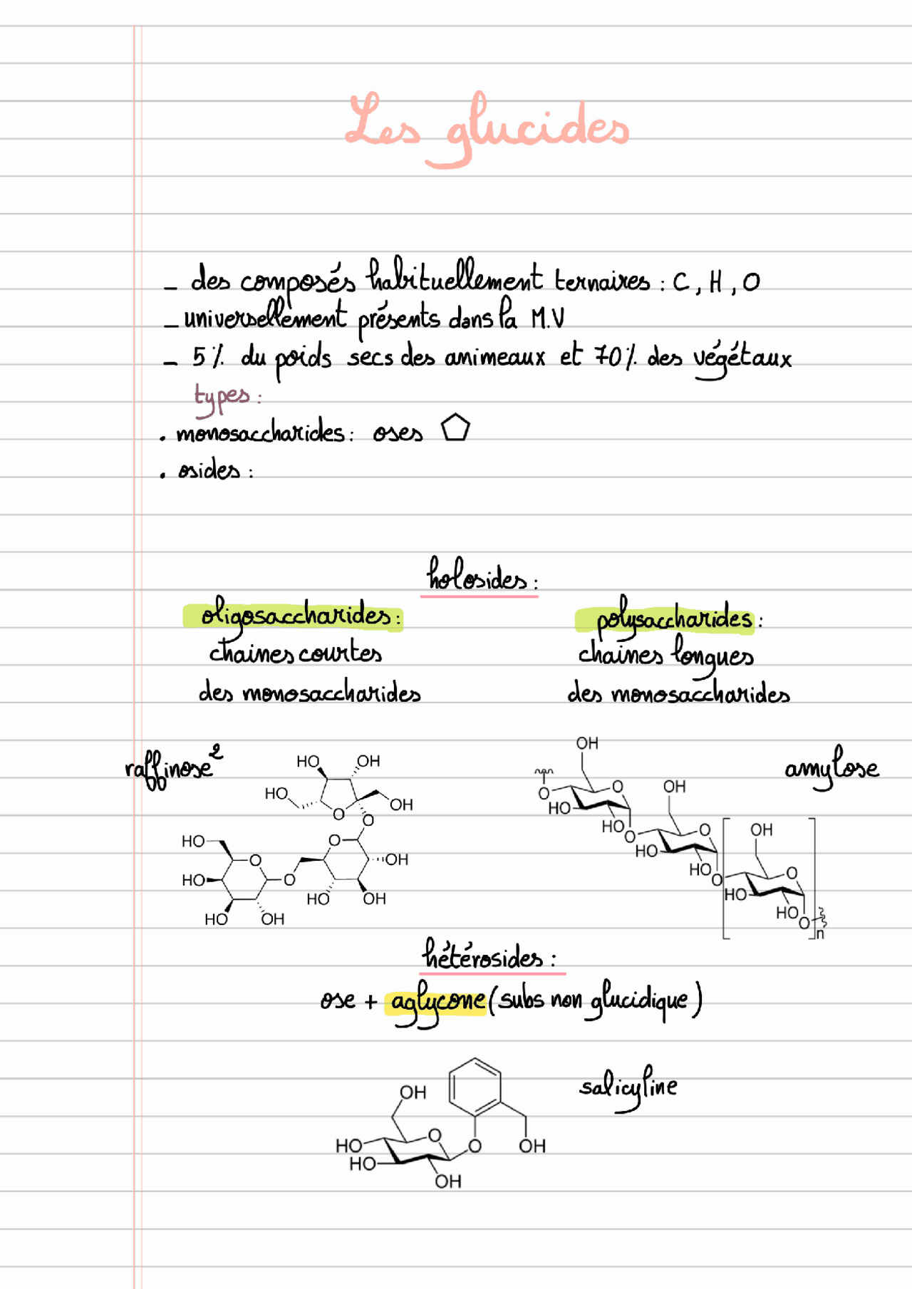 Cours 1: les glucides | Lecture notes Biochemistry | Docsity