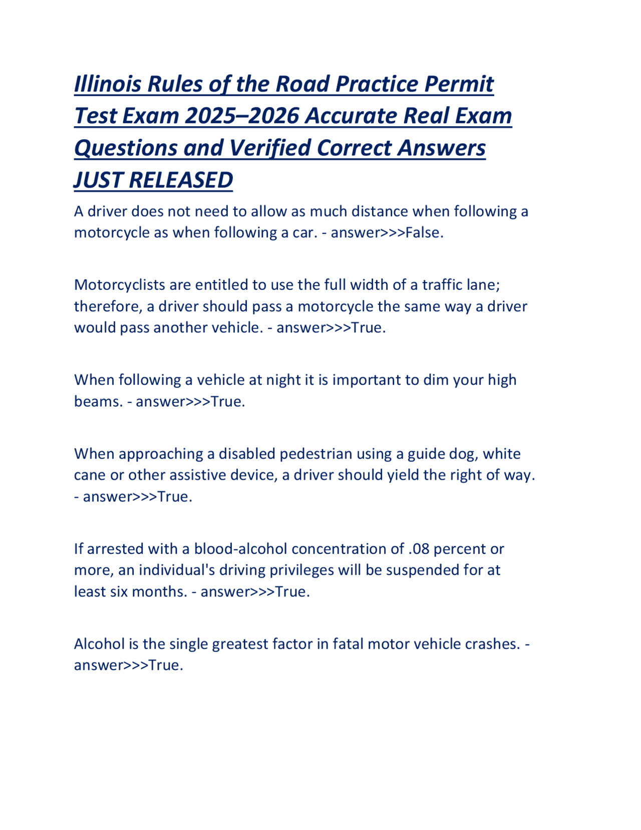 Illinois Rules of the Road Practice Permit Test 2025–2026 DMV Study ...