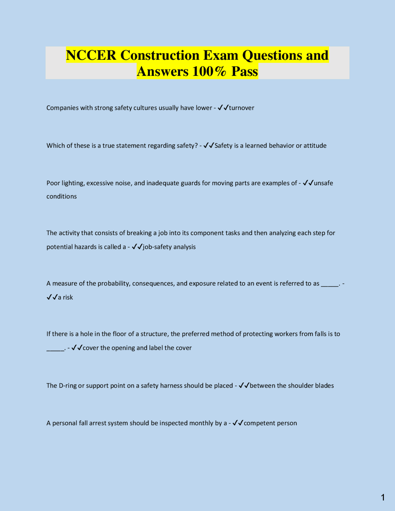 NCCER Construction Exam Questions and Answers 100% Pass Companies with ...