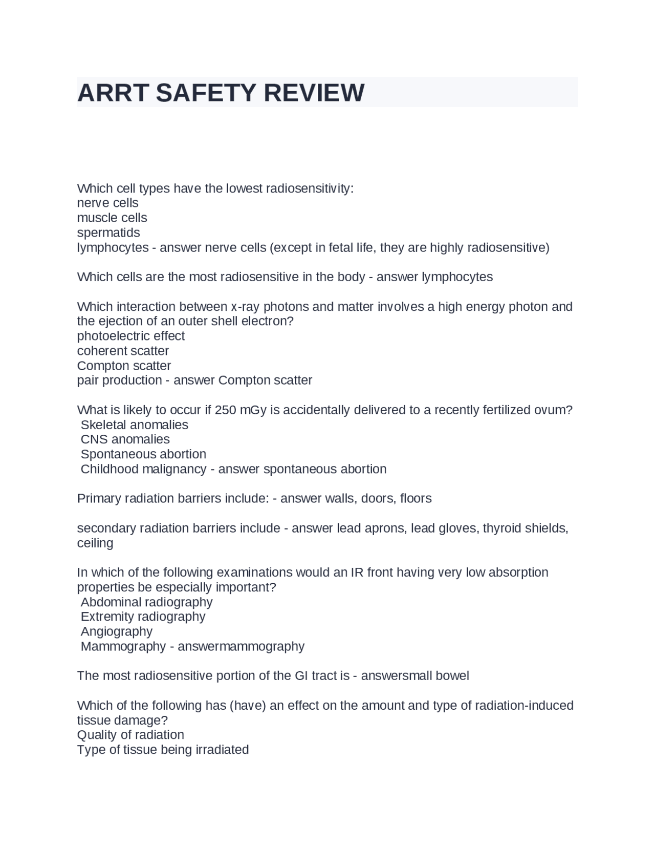 ARRT Safety Review: Radiation Protection and Radiography Principles ...