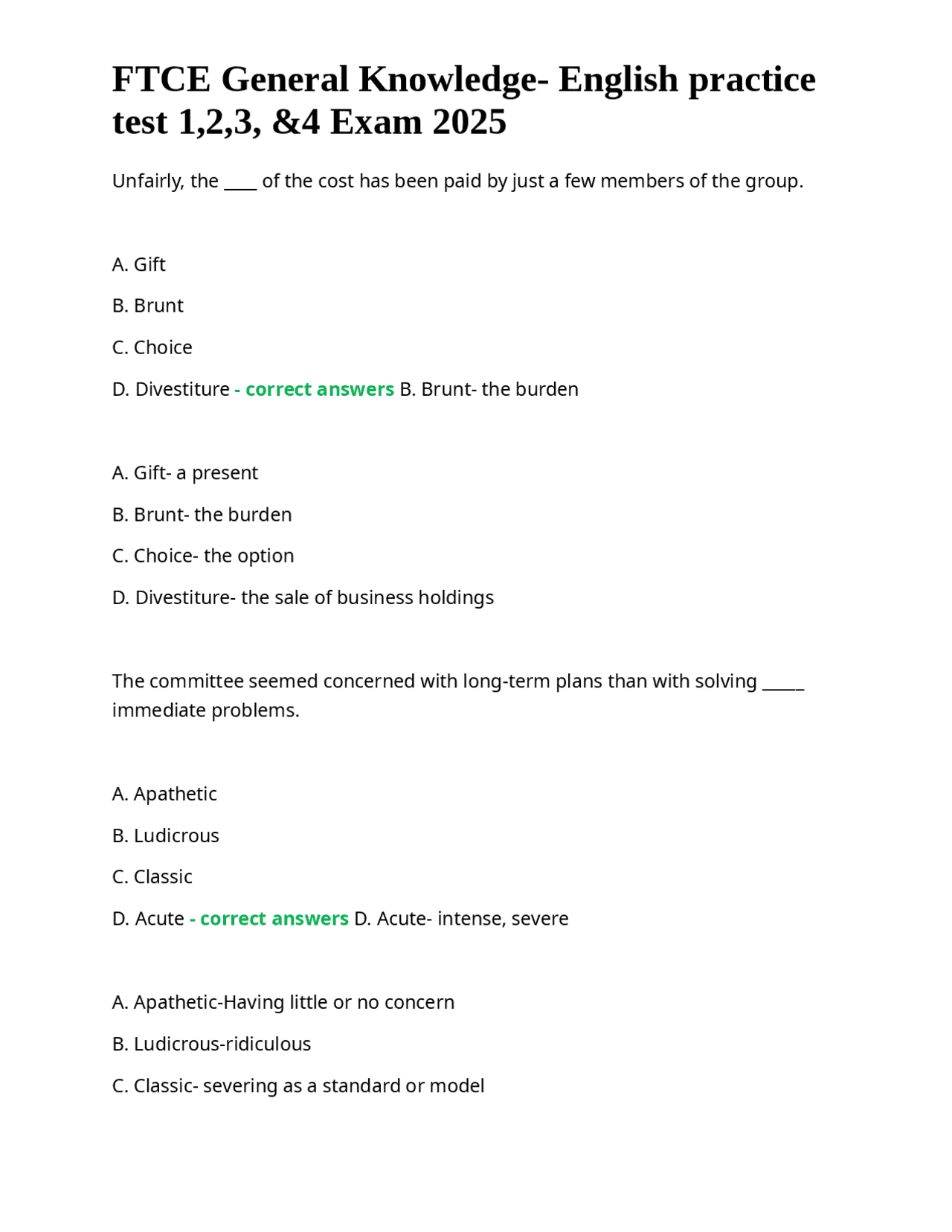 FTCE General Knowledge- English practice test 1,2,3, &4 Exam 2025 ...