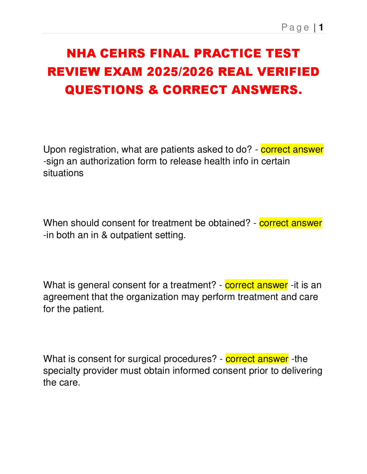NHA CEHRS FINAL PRACTICE TEST REVIEW EXAM 2025/2026 REAL VERIFIED ...