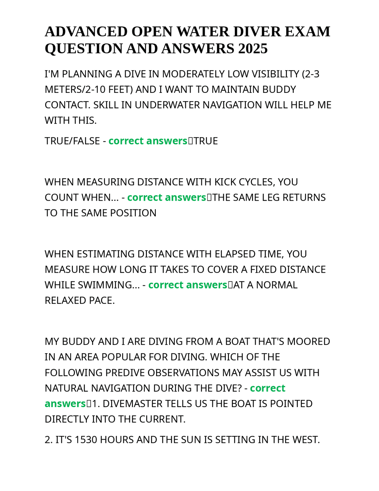 Advanced Open Water Diver Exam: Q&A Study Guide 2025 | Exams Nursing ...