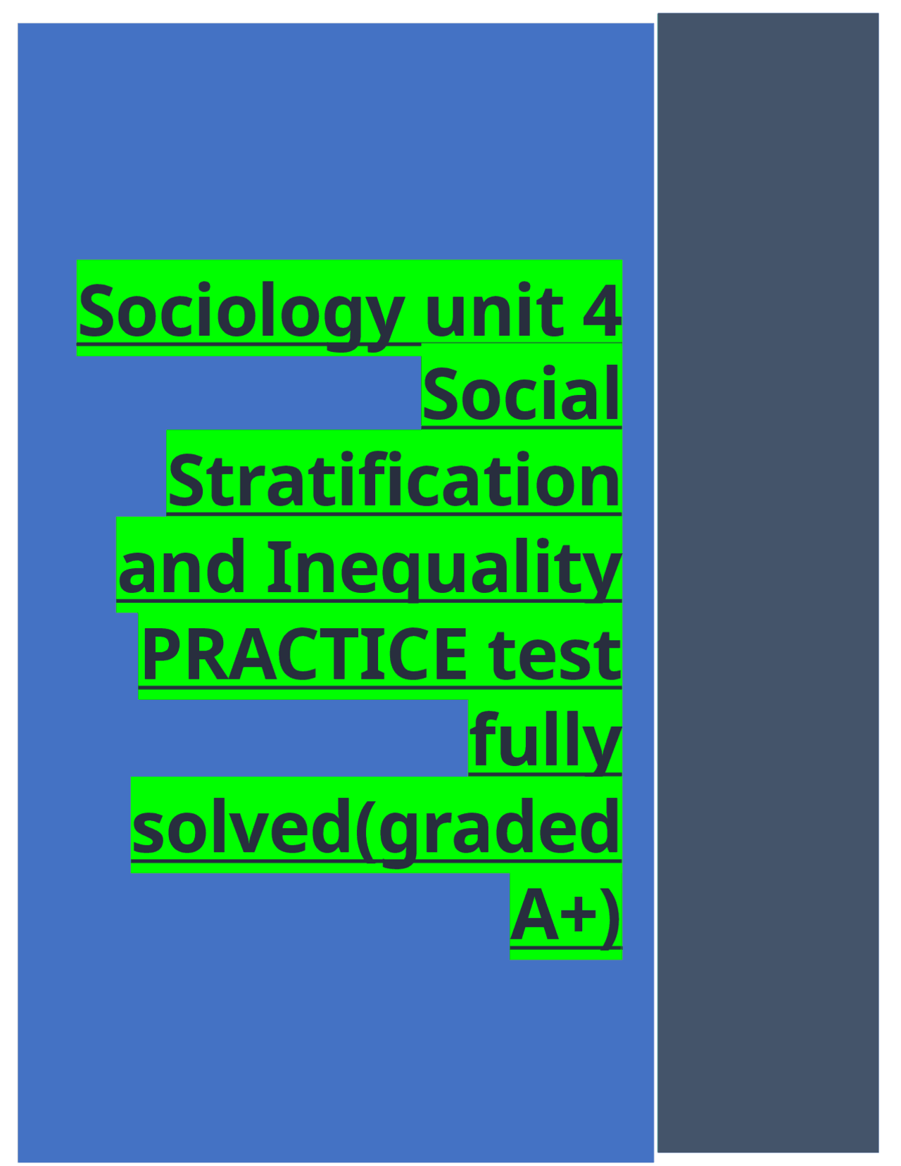 Sociology unit 4 Social Stratification and Inequality PRACTICE test ...