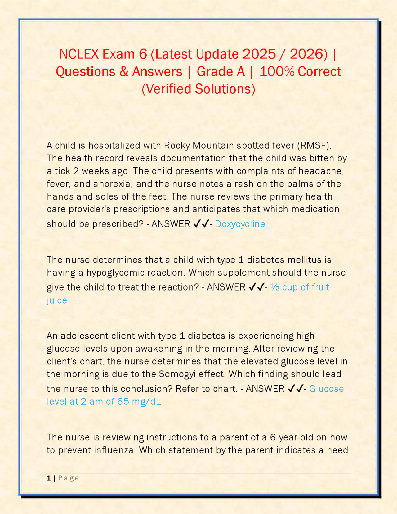 NCLEX Exam 6 (Latest Update 2025 / 2026) | Questions & Answers | Grade ...