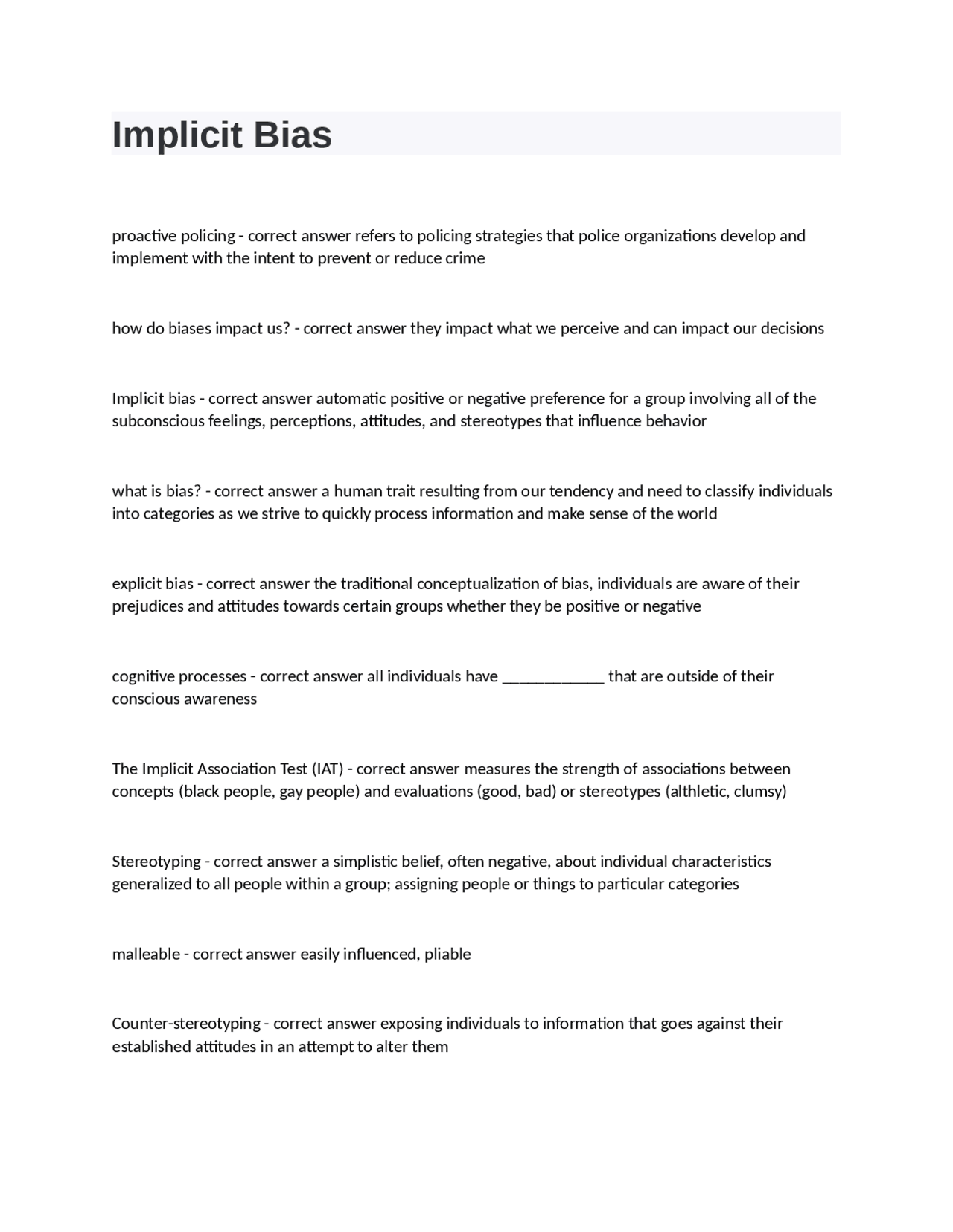 Implicit Bias Question and answers already passed 2025 | Exams Nursing ...