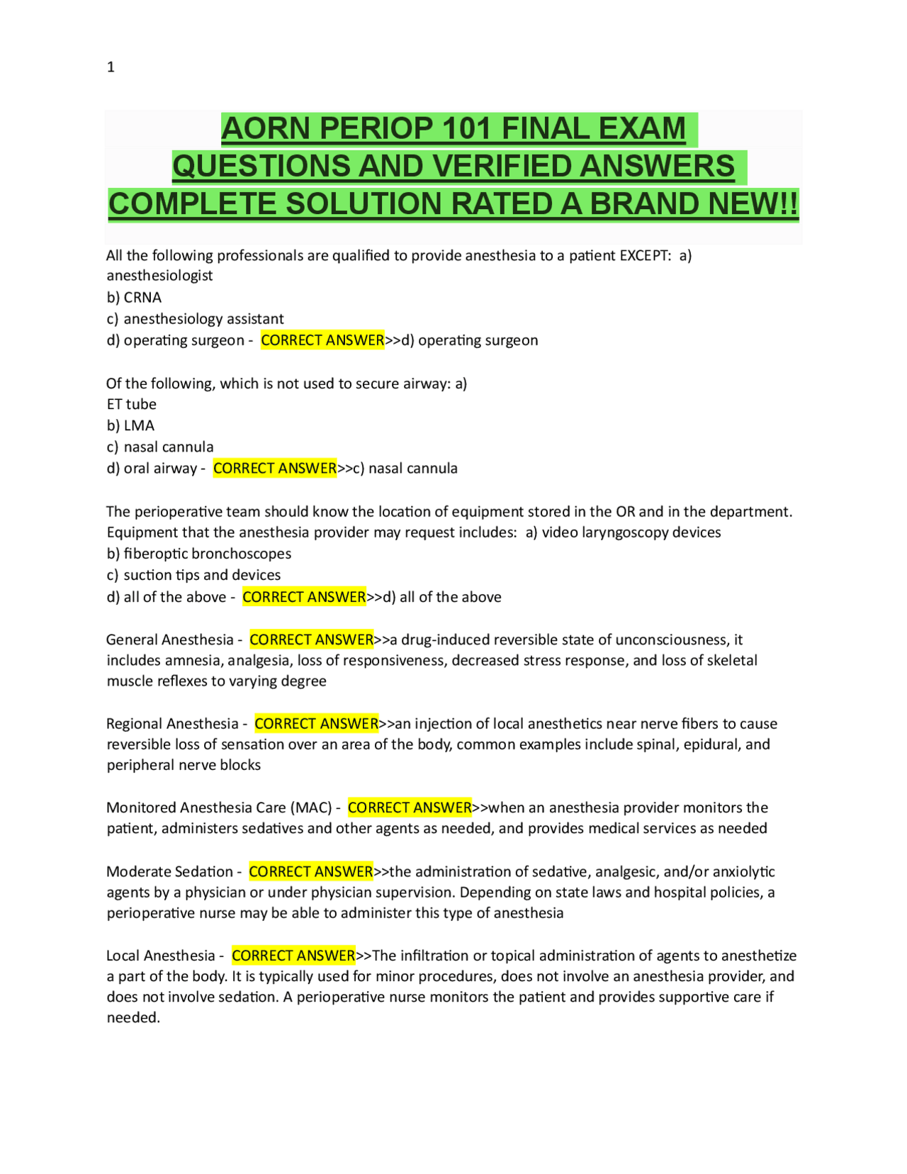 AORN PERIOP 101 FINAL EXAM QUESTIONS AND VERIFIED ANSWERS COMPLETE ...