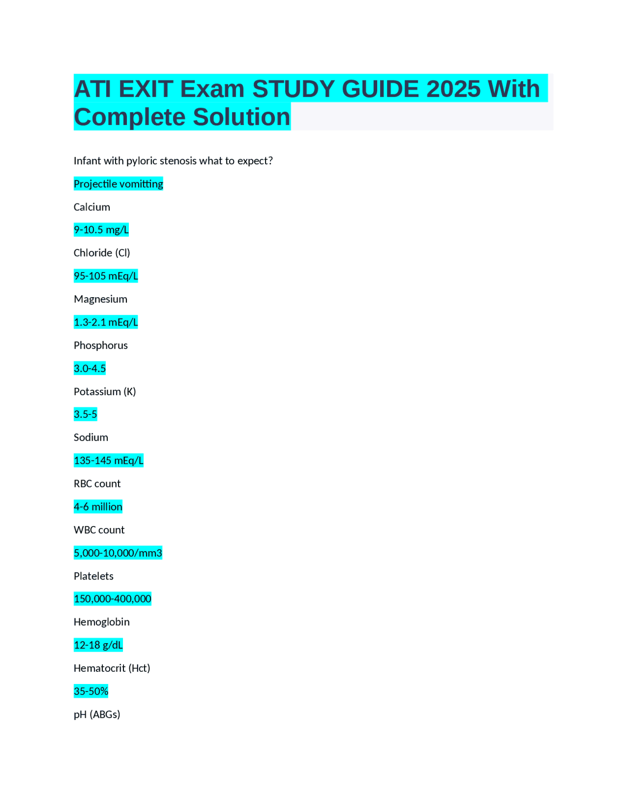 ATI EXIT Exam STUDY GUIDE 2025 With Complete Solution | Exams Advanced ...