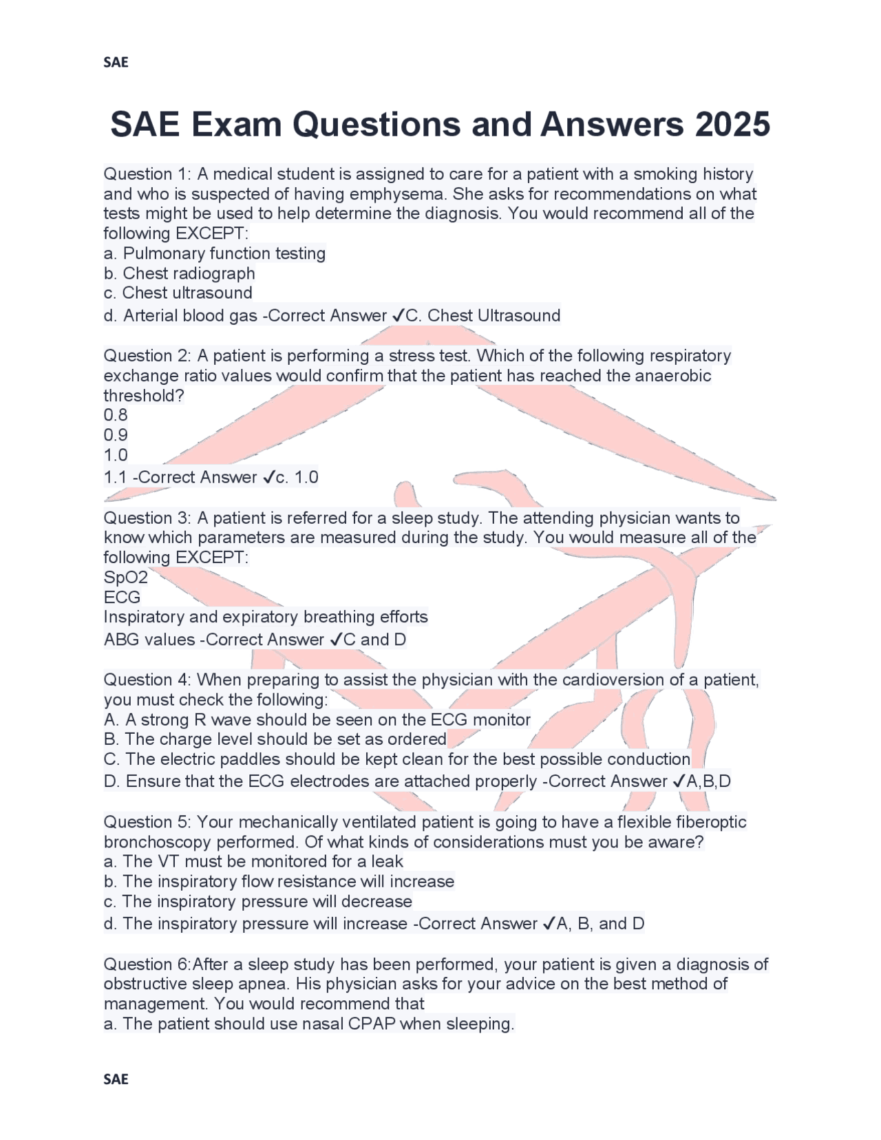 SAE Exam Questions and Answers 2025 | Exams Nursing | Docsity