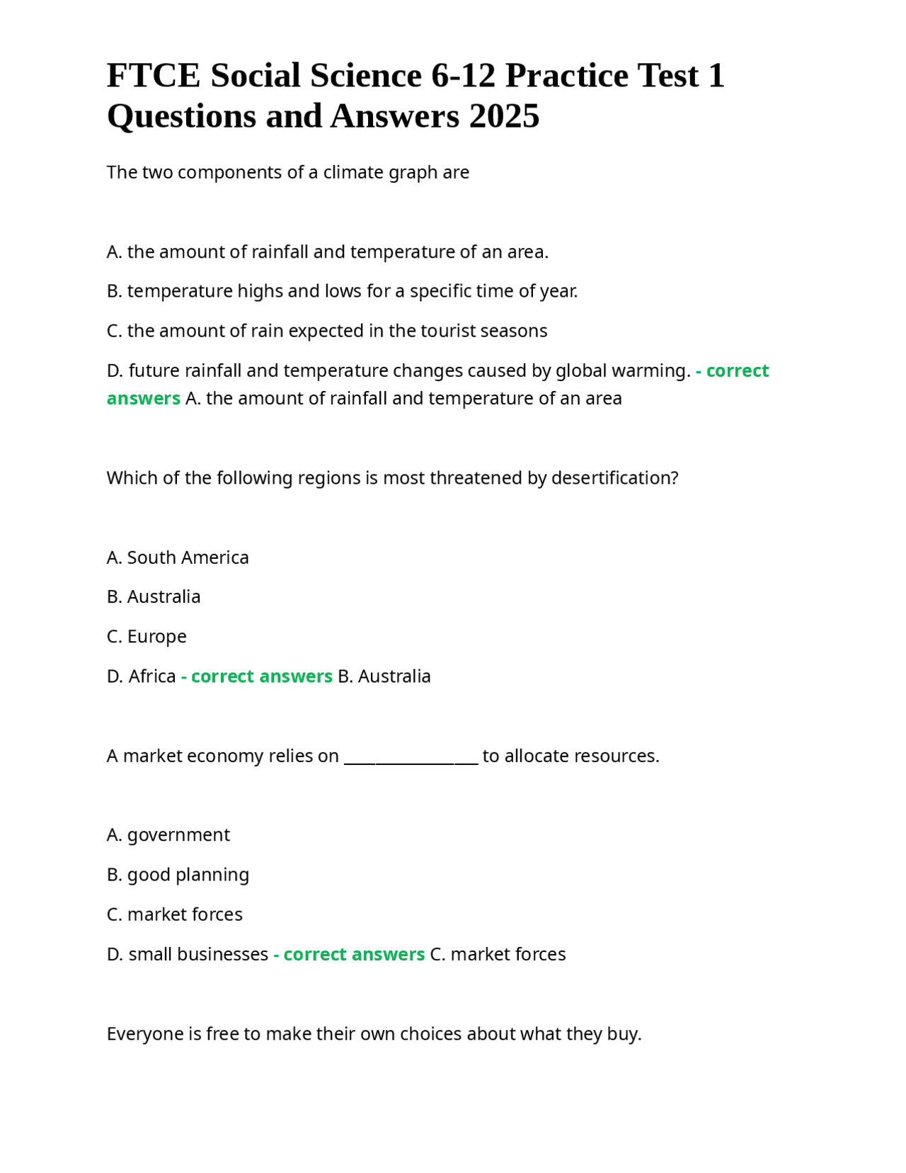 FTCE Social Science 6-12 Practice Test 1 Questions and Answers 2025 ...