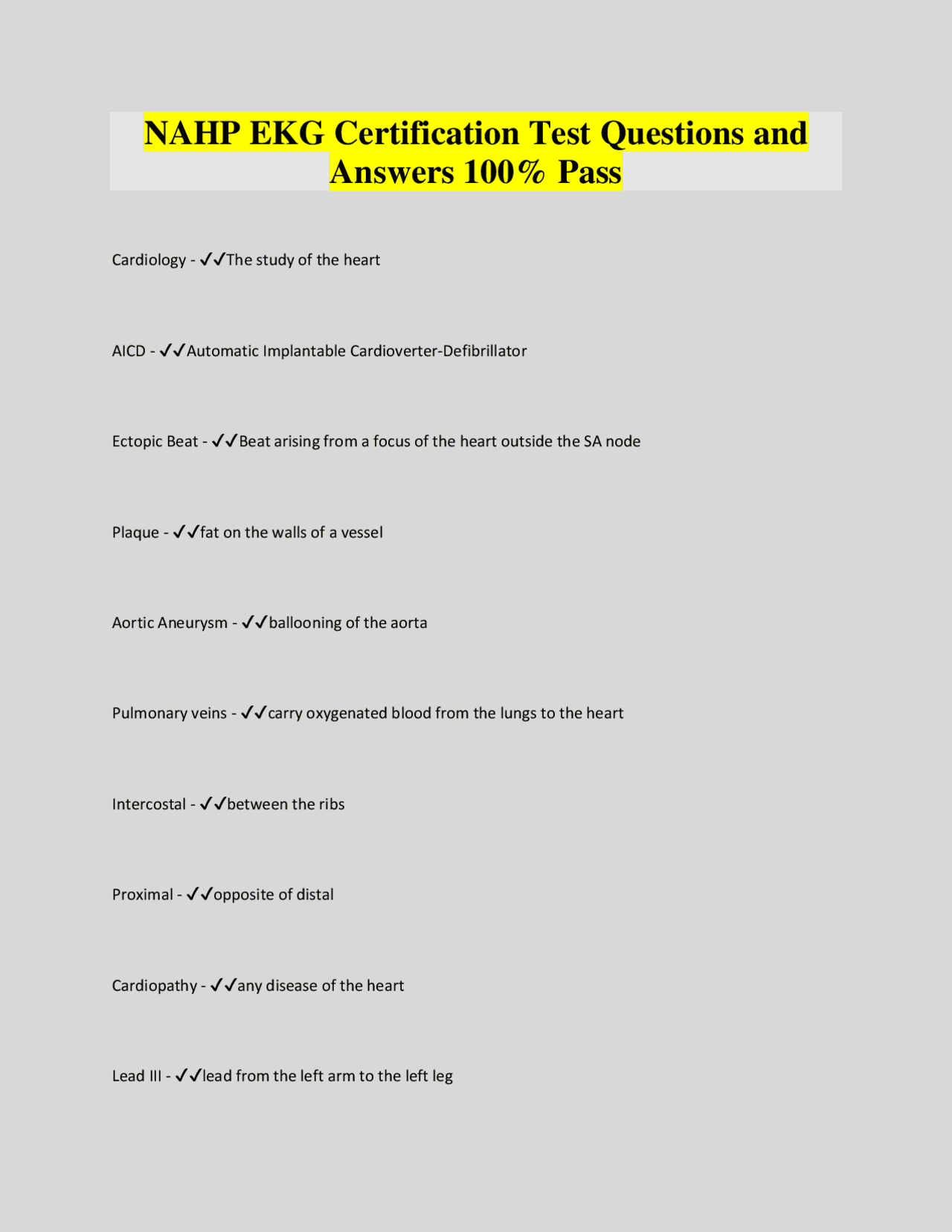 Cardiology Terminology: Quick Reference Guide | Exams Medicine | Docsity
