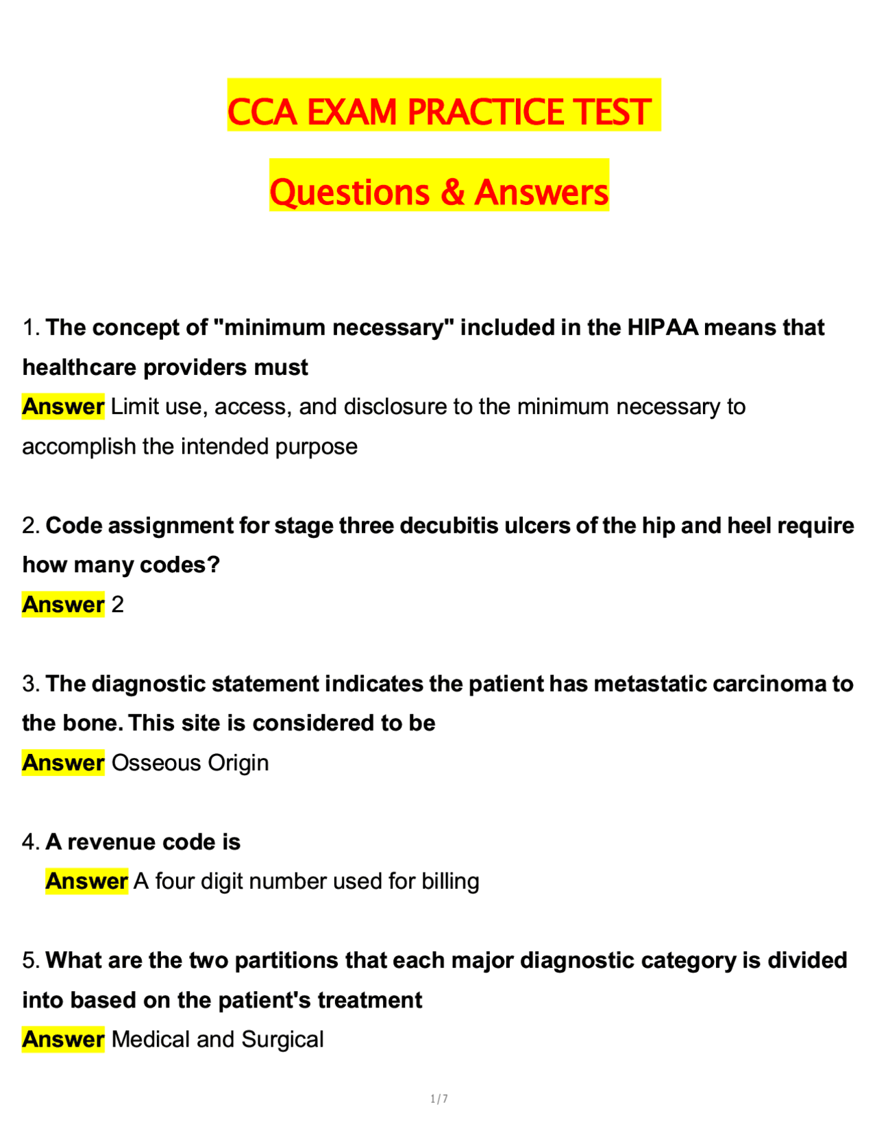 CCA EXAM PRACTICE TEST Latest 2025 Actual Questions & Verified Answers ...