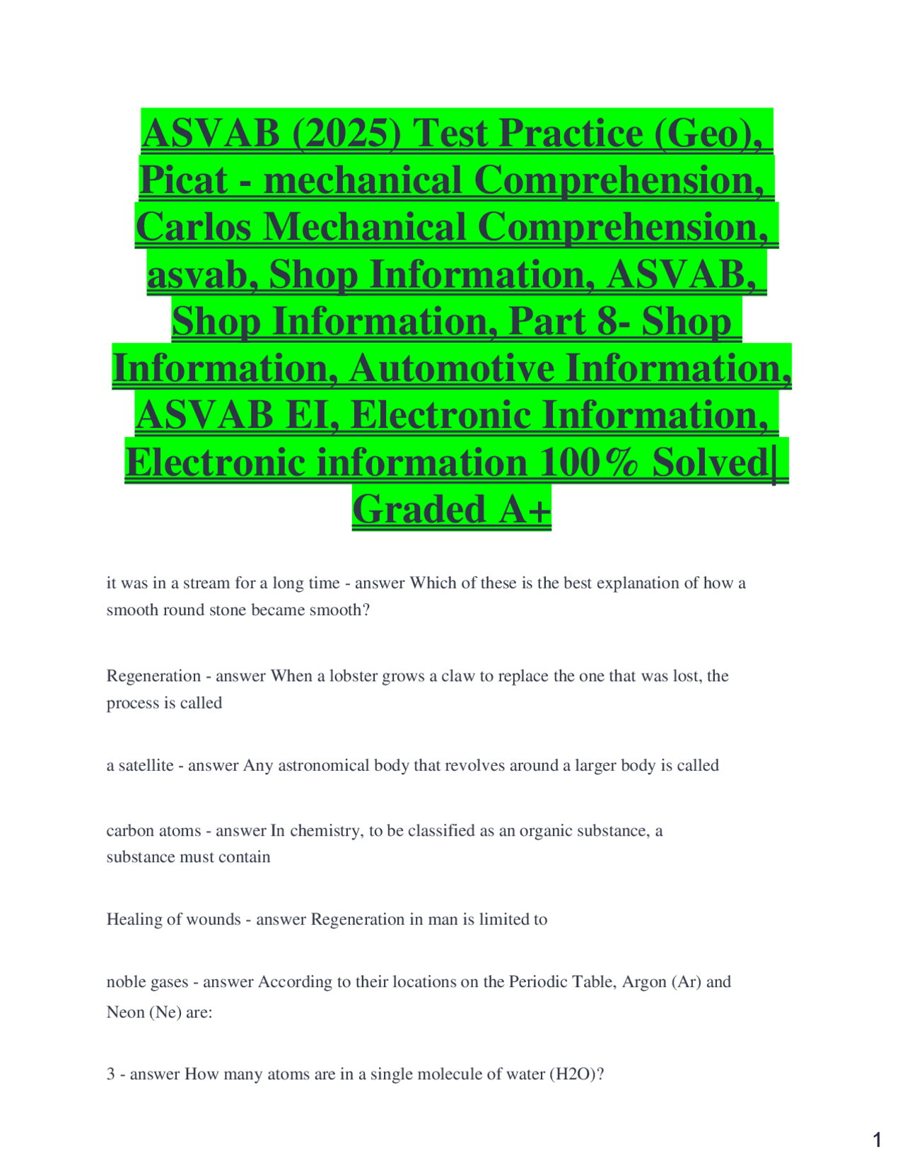 ASVAB (2025) Test Practice (Geo), Picat - mechanical Comprehension ...