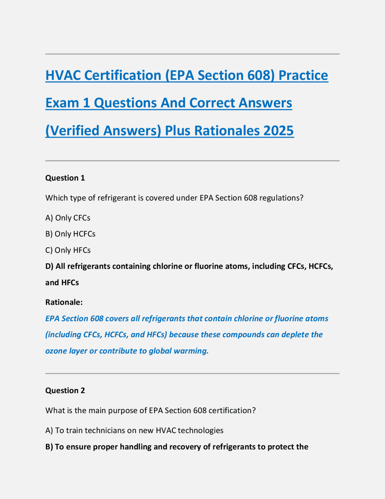 EPA Section 608 HVAC Certification Exam Practice Questions | Exams ...