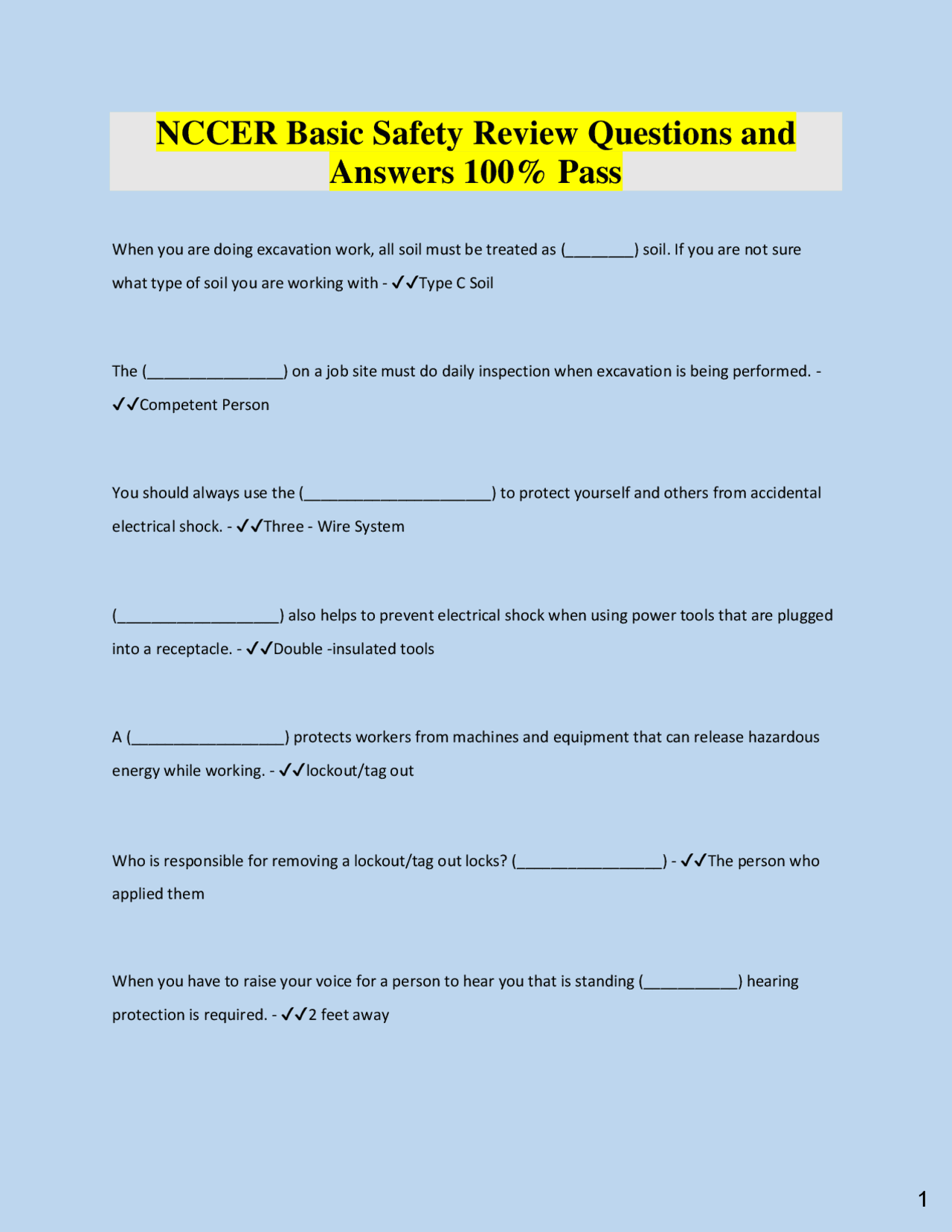 NCCER Basic Safety Review Questions and Answers 100% Pass When you are ...