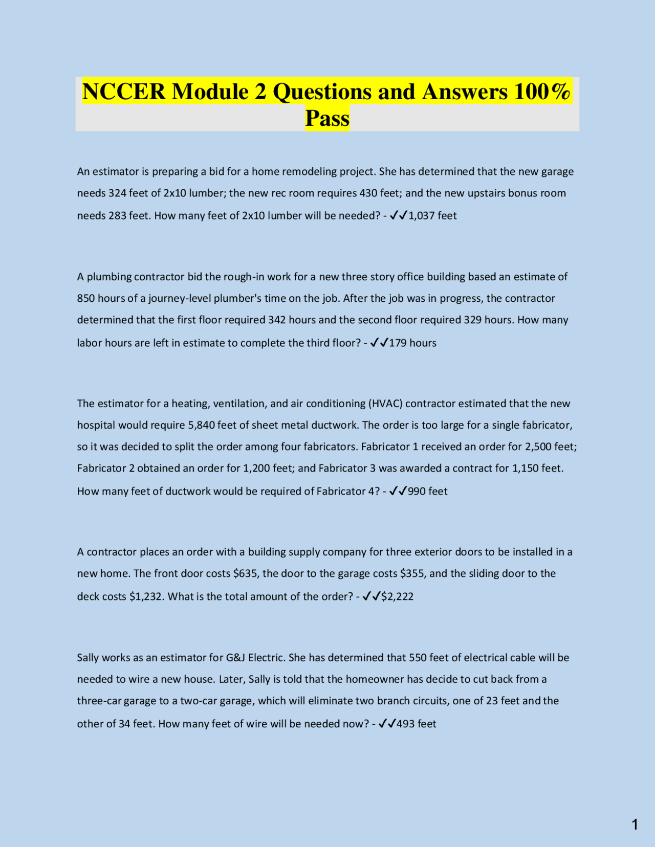 NCCER Module 2 Questions and Answers 100% Pass An estimator is ...