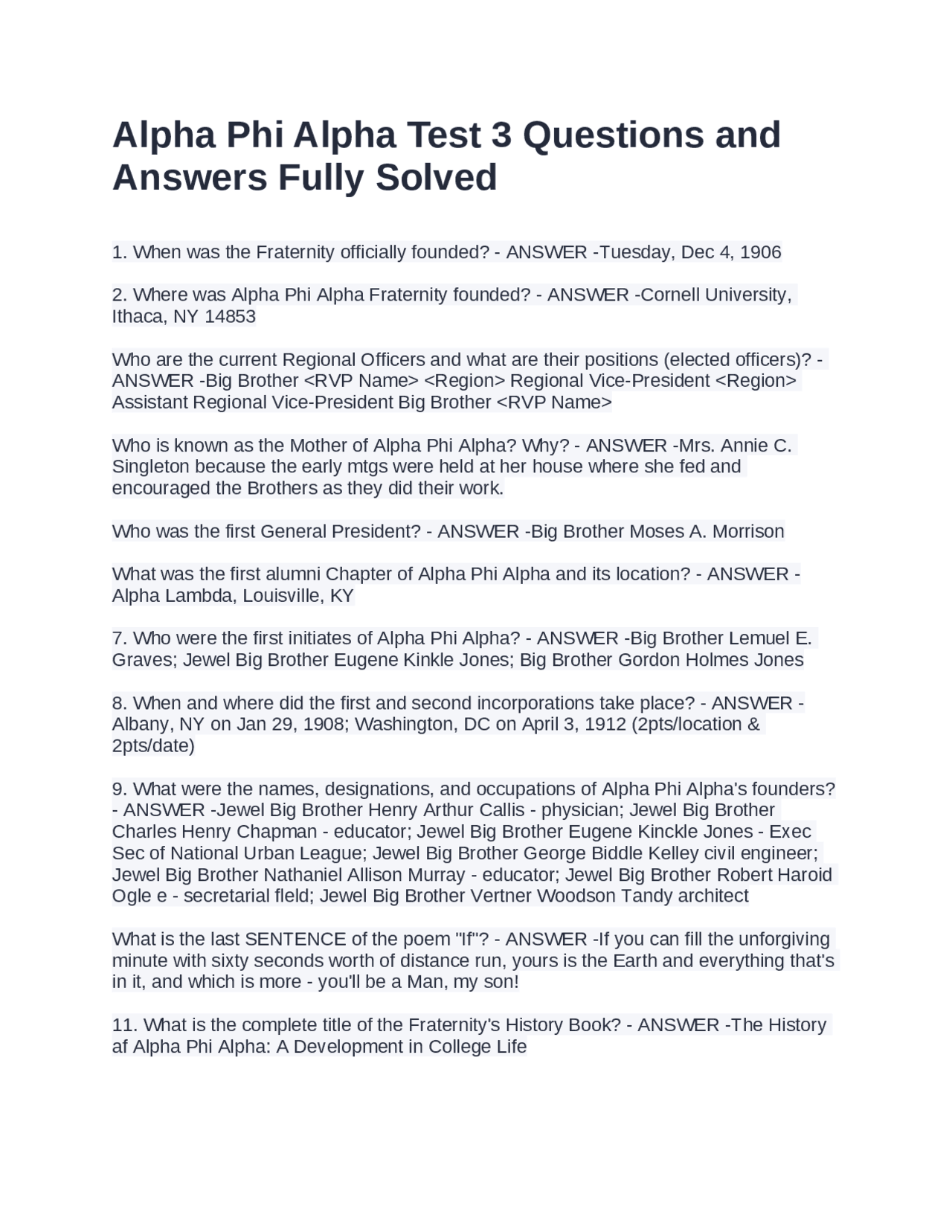 Alpha Phi Alpha Test 3 Questions and Answers Fully Solved | Exams ...