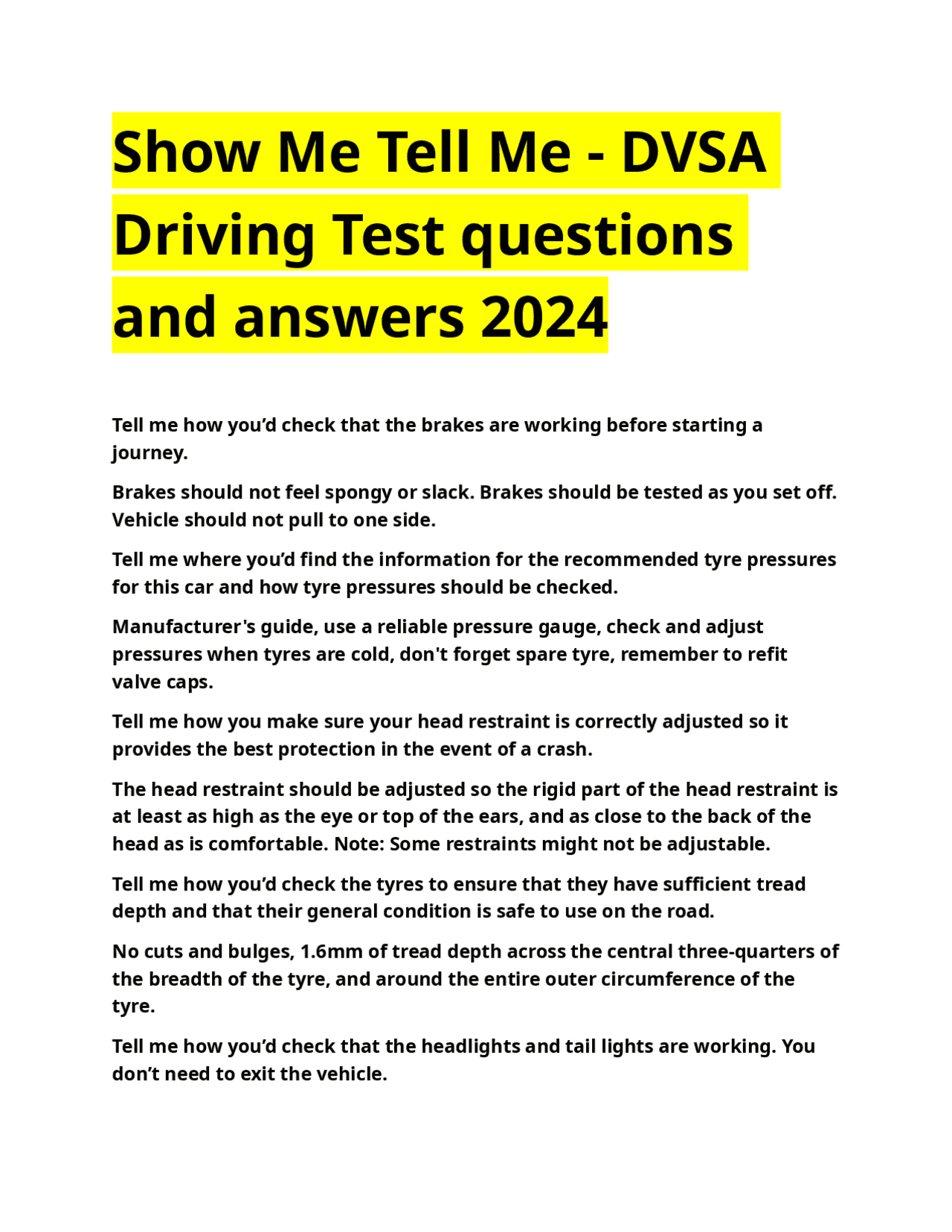 DVSA Driving Test: Show Me Tell Me Questions and Answers 2024 | Exams ...