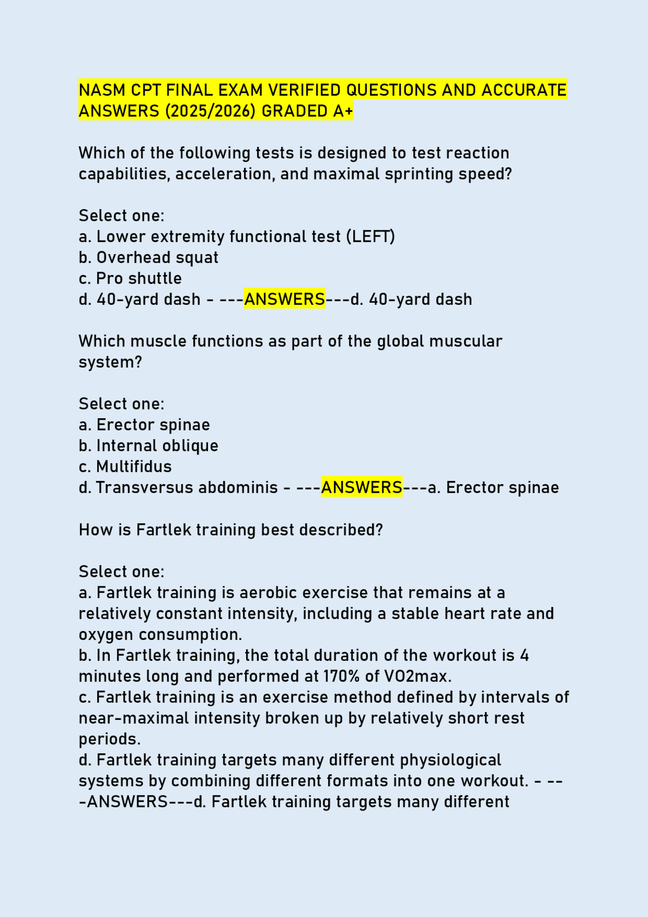 Exercise Science Quiz: Multiple Choice Questions and Answers | Exams ...