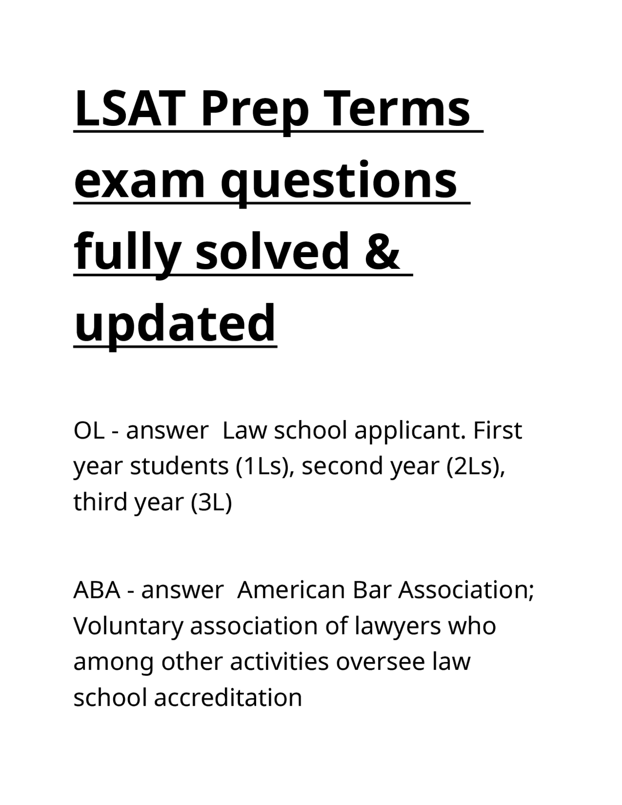 LSAT Prep Terms exam questions fully solved & updated.docx | Exams ...